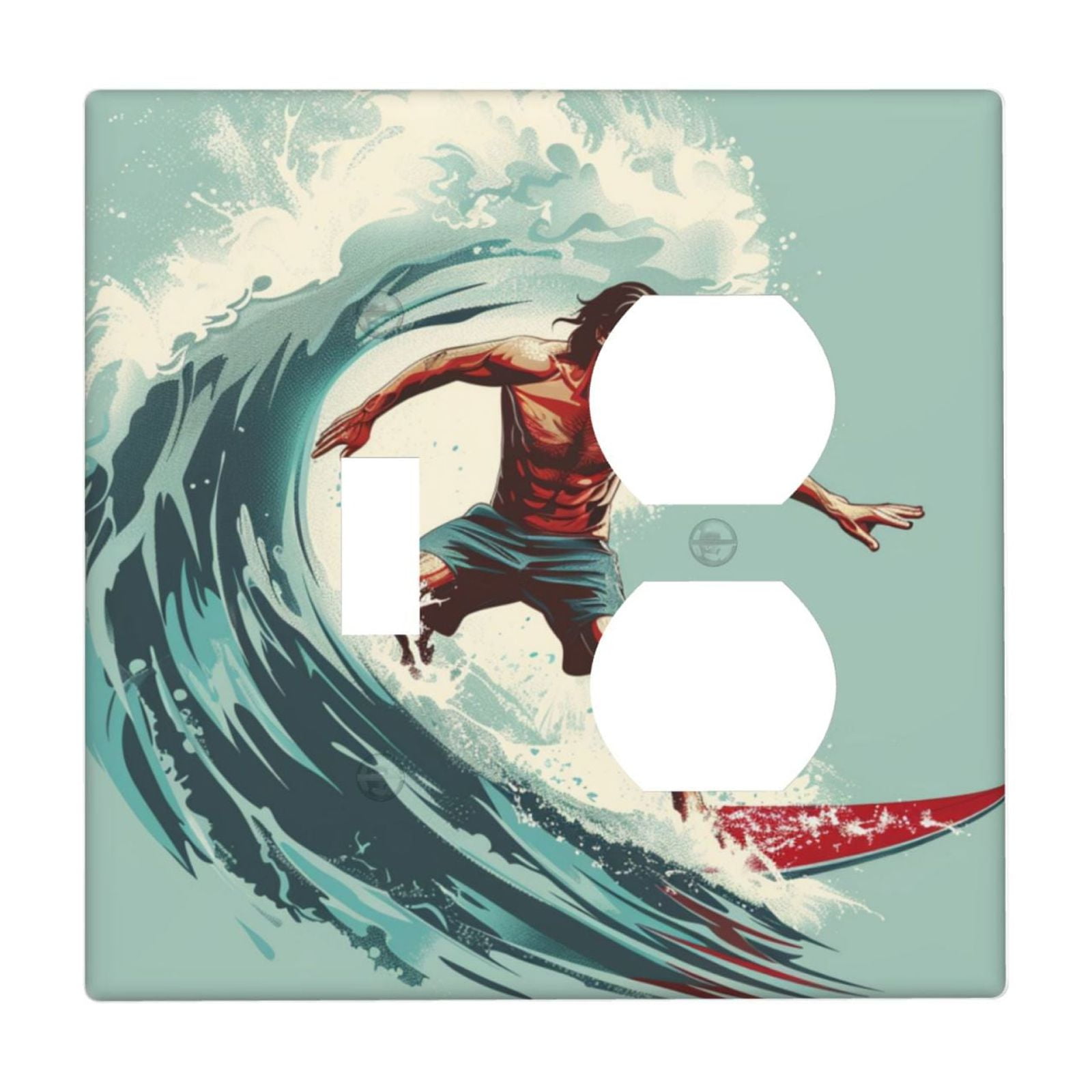 Muscle Man Surfing Switch Cover Decorative Wall Plate / 2-Gang 1-Toggle ...