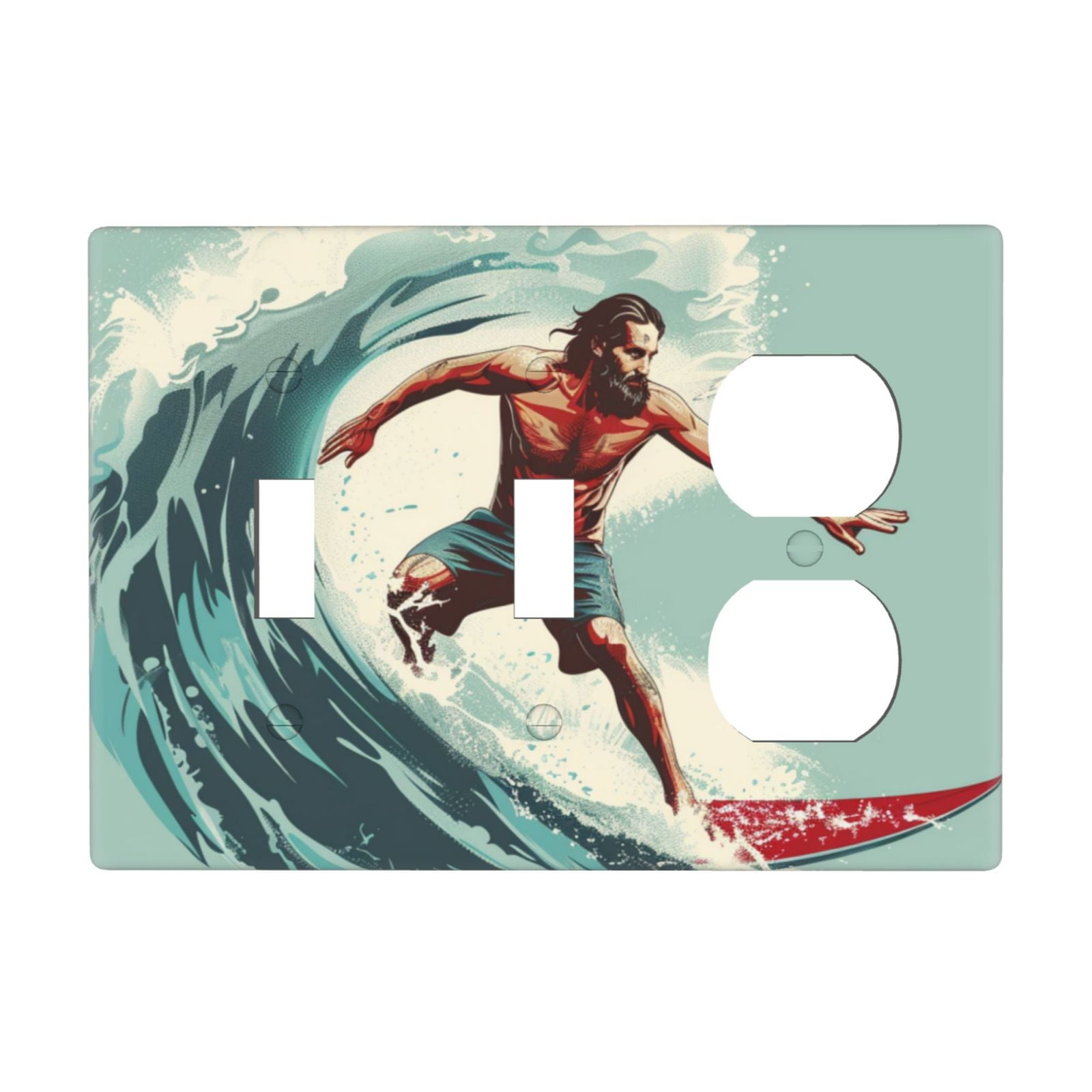 Muscle Man Surfing Switch Cover Decorative Wall Plate 3-Gang 2-Toggle 1 ...