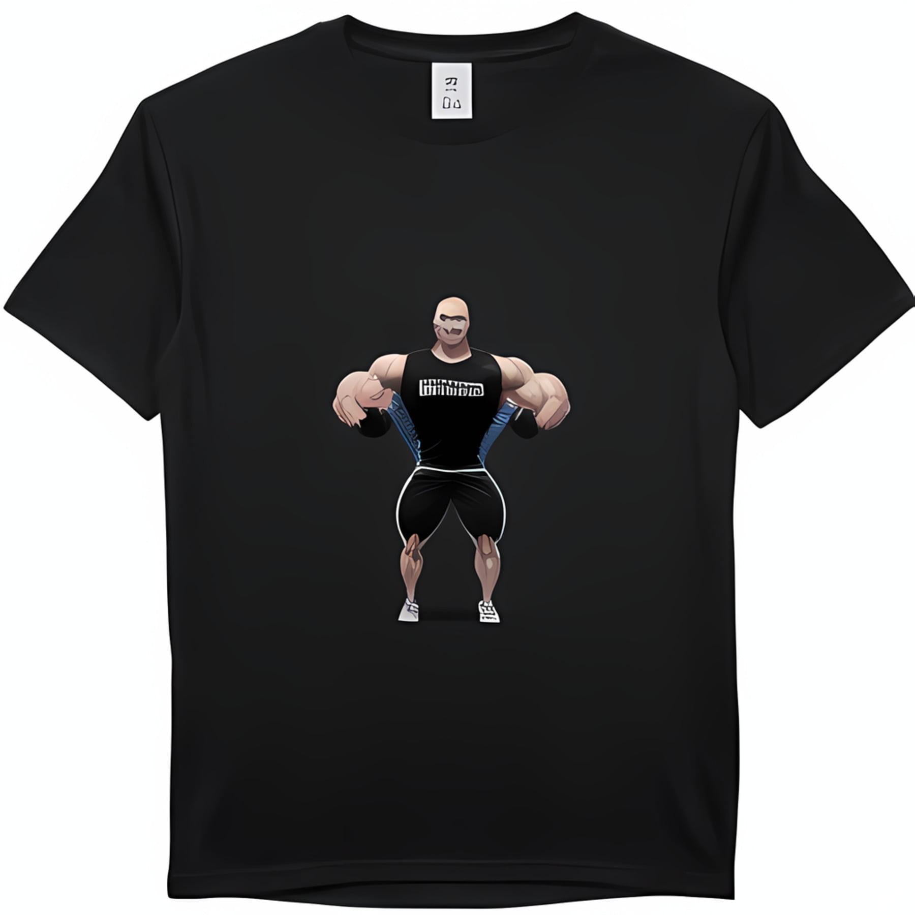 Muscle Mania: Bodybuilder Cartoon Design Black T-Shirt with Detailed ...