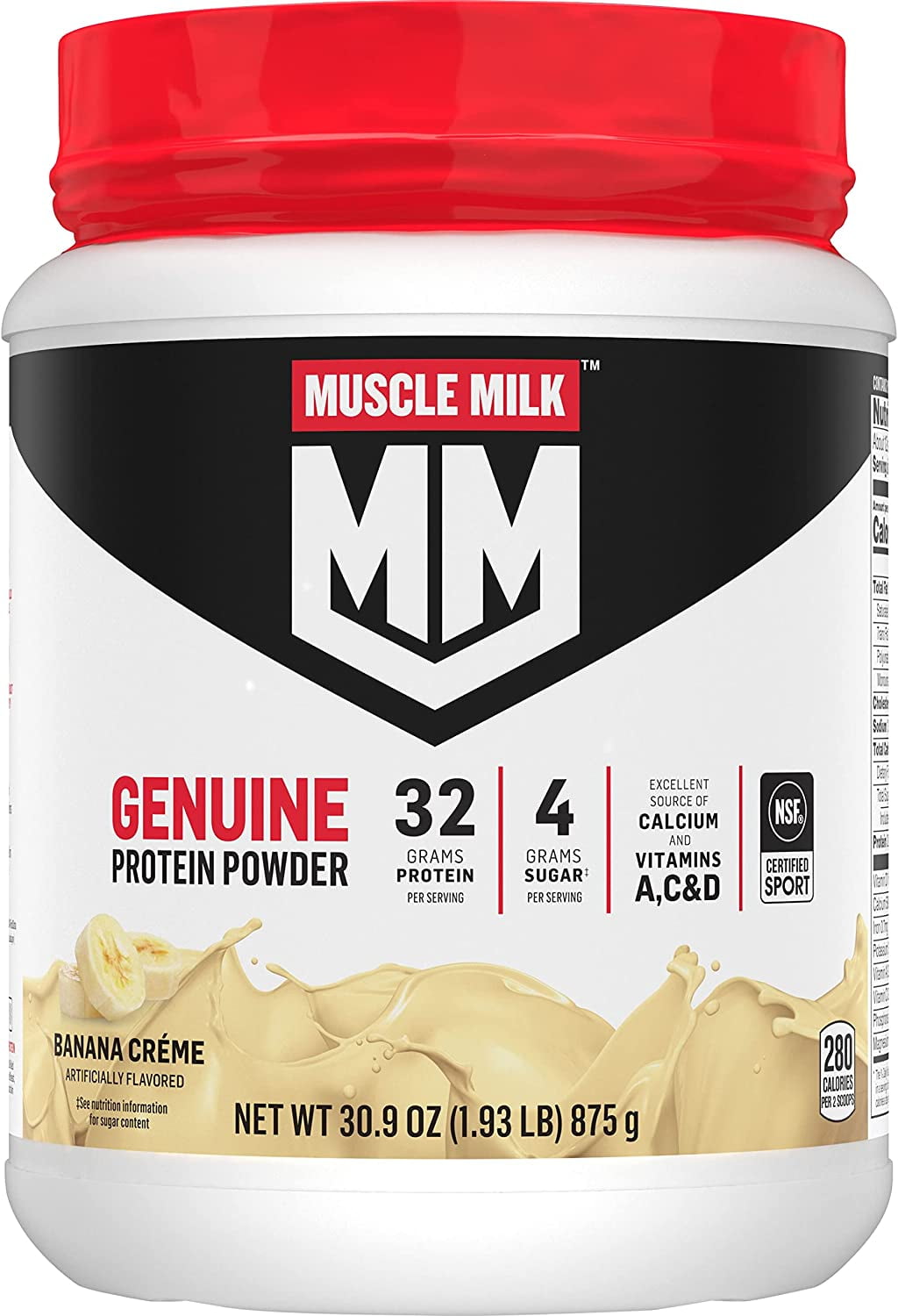 Muscle Milk Genuine Protein Powder, Banana Creme, 1.93lbs, 32g Protein ...