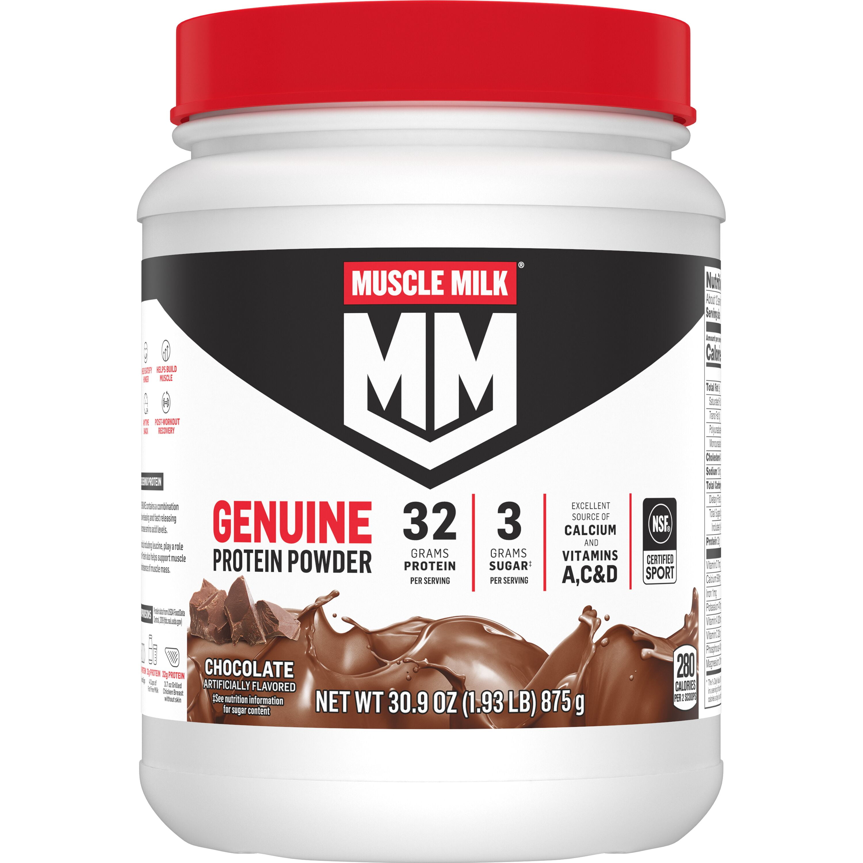 Muscle Milk Genuine Protein Powder, Chocolate, 1.93 Pound, 12 Servings ...