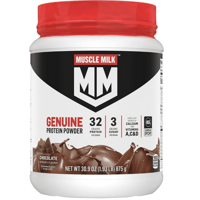 Muscle Milk Genuine Protein Powder, Chocolate, 1.93 Pound, 12 Servings ...