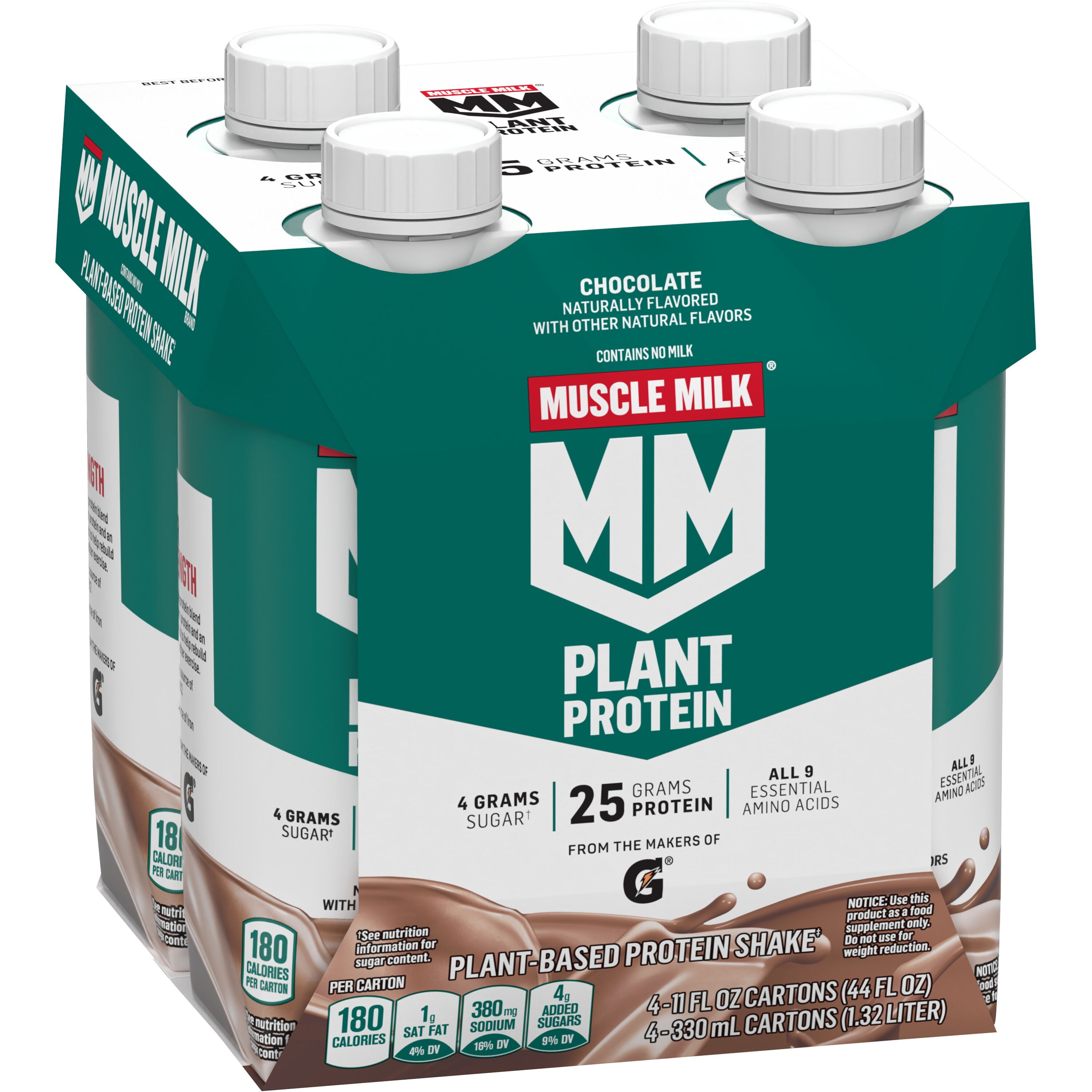 Muscle Milk Plant Protein Shake, Chocolate, 11 fl oz, 4 Pack - Walmart.com