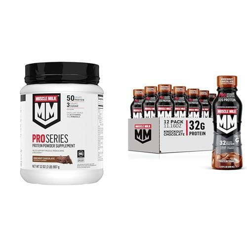 Muscle Milk Pro Series Protein Powder Supplement,Knockout Chocolate,2 Pound & Pro Advanced ...