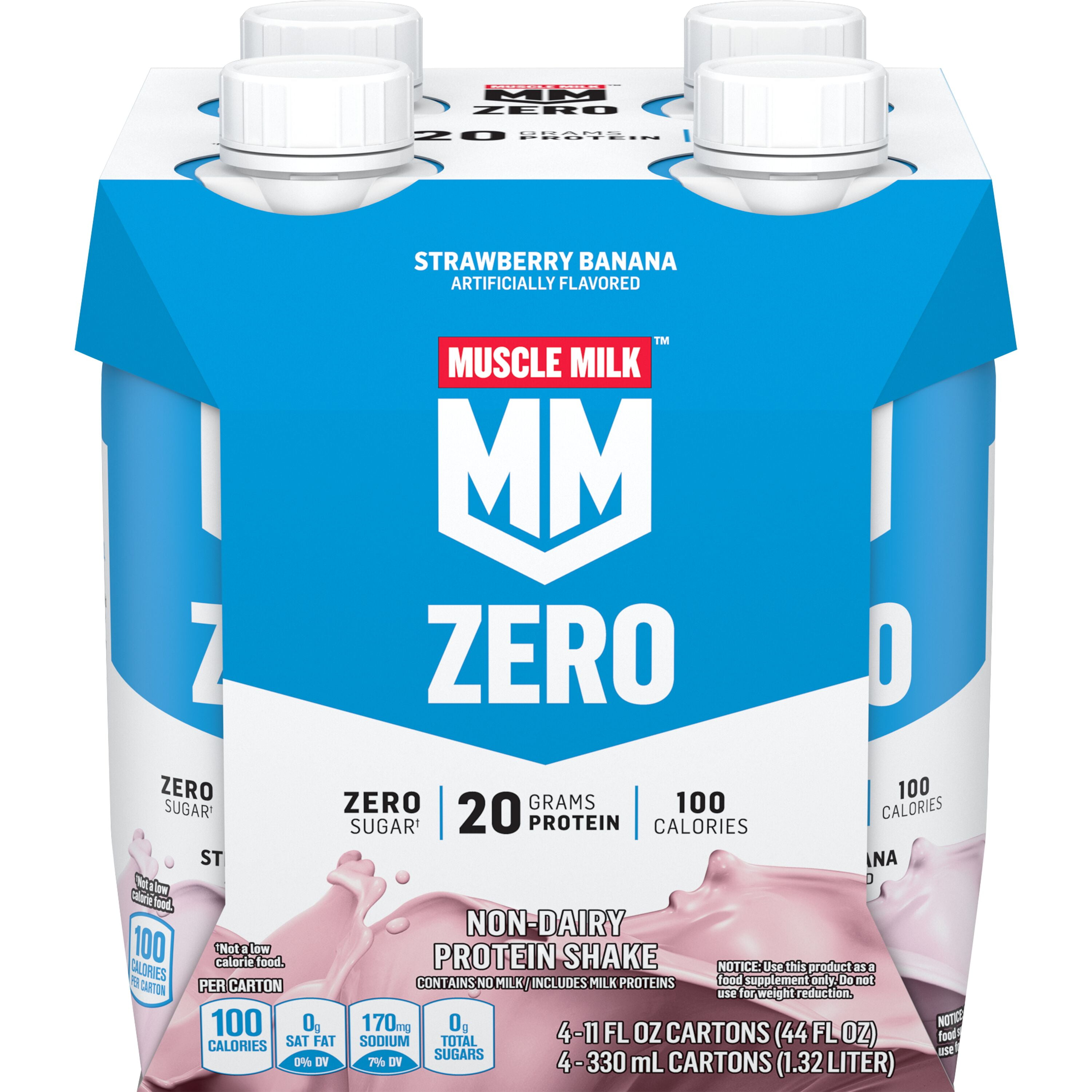 Muscle Milk Zero Protein Shake, Strawberry Banana, 11.16 Fl Oz, 4 Pack ...