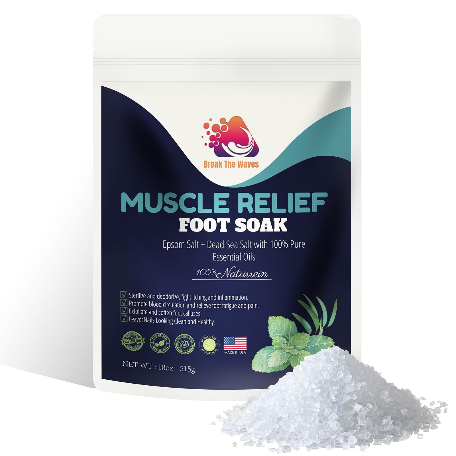 Muscle Relief Foot Soak with Epsom Salt, Soothe Foot Pain, Sore Muscles, Alleviate Cracks, Pure ...