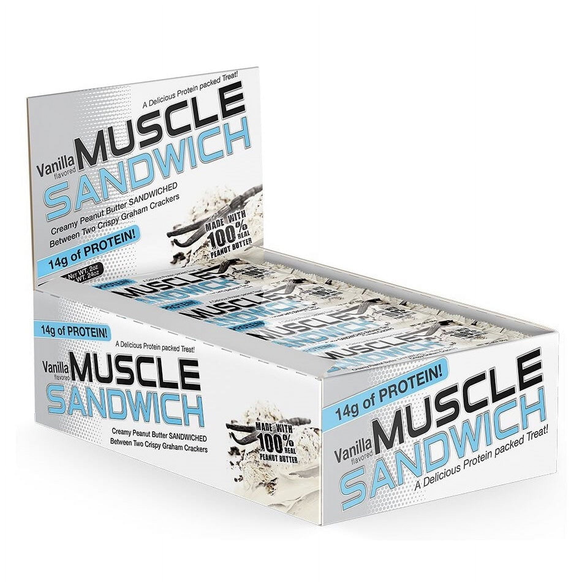 Muscle Sandwich Protein Bar, Vanilla, 13g Protein, 12 Ct - Walmart.com