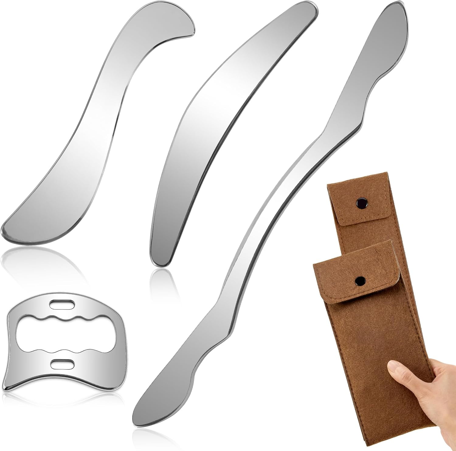 Muscle Scraper Tool, 4 in 1 Gua Sha Body Tool with Long Bar and Derma ...