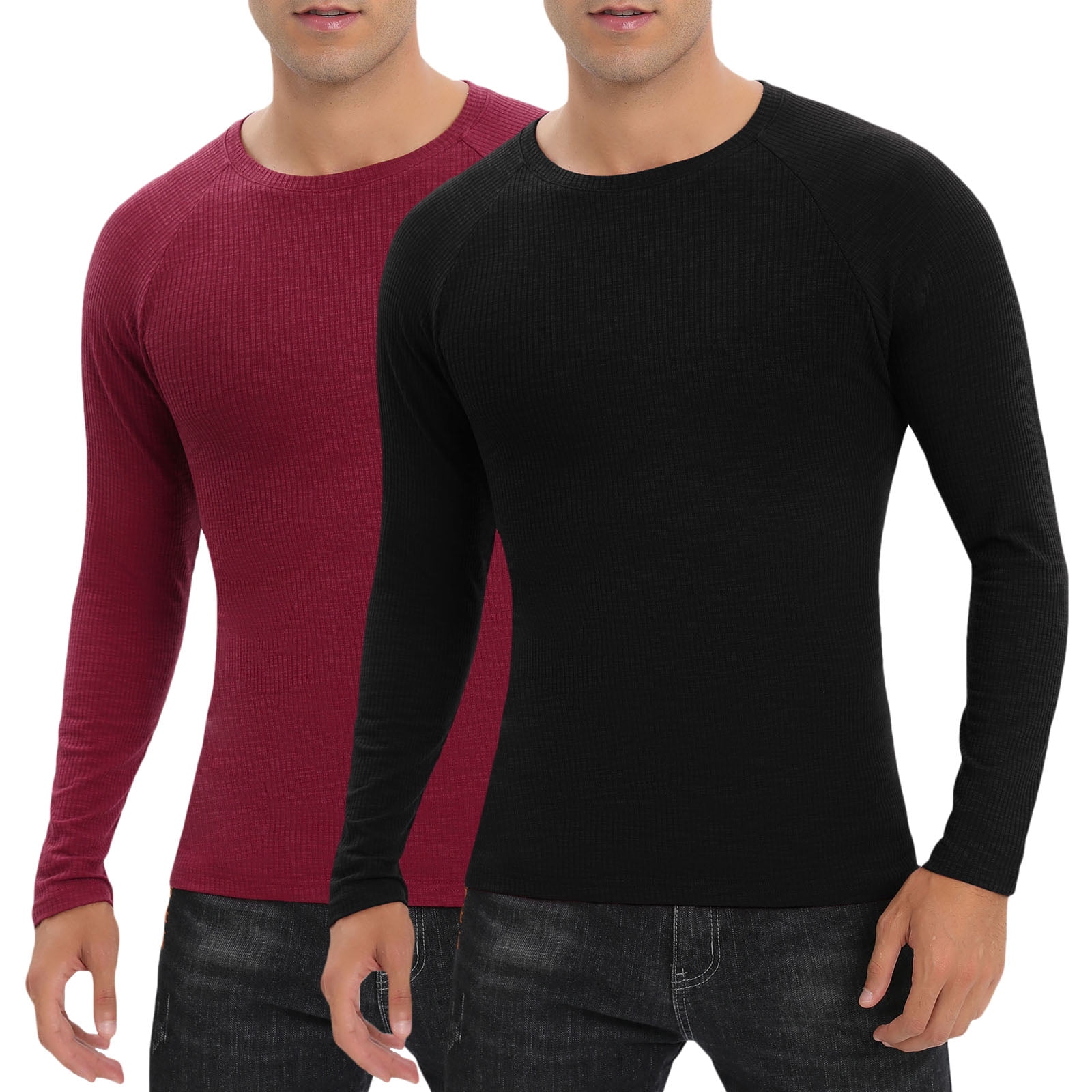 Muscle Shirts for Men 2 Pack Long Sleeve Crew Neck Stretch T-Shirts ...