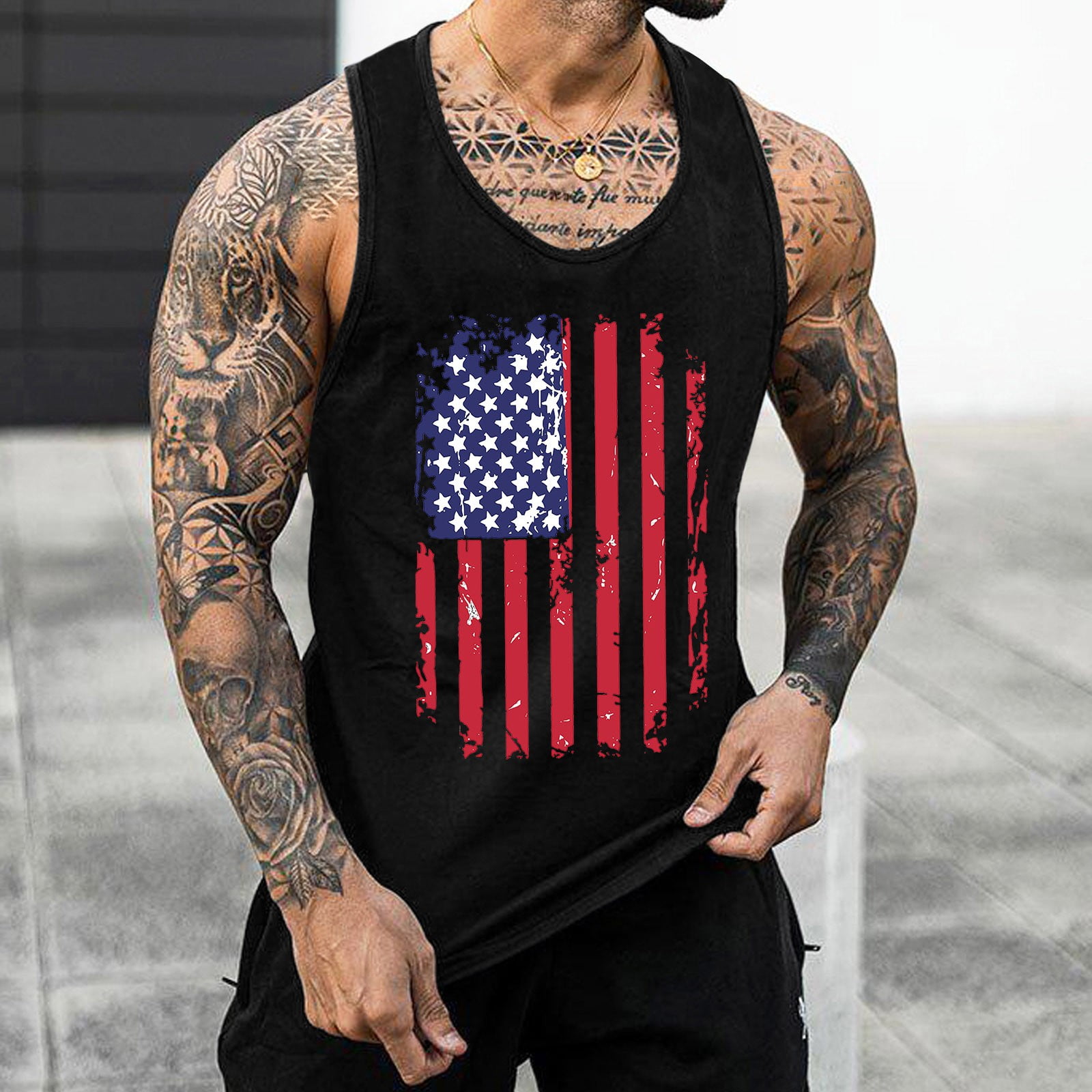Muscle Shirts for Men Attractive American Flag Shorts Men Comfortable ...