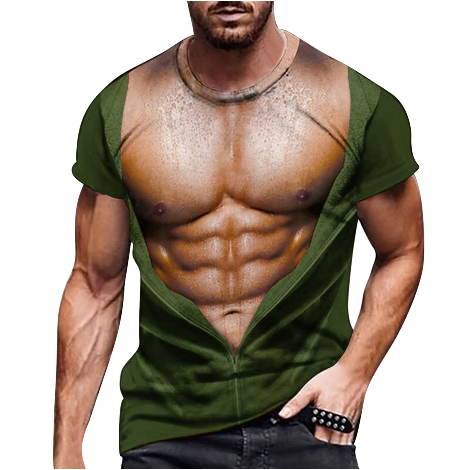 Muscle Tee Shirts for Men Funny T-Shirt with Fake Muscle 3D Printed ...
