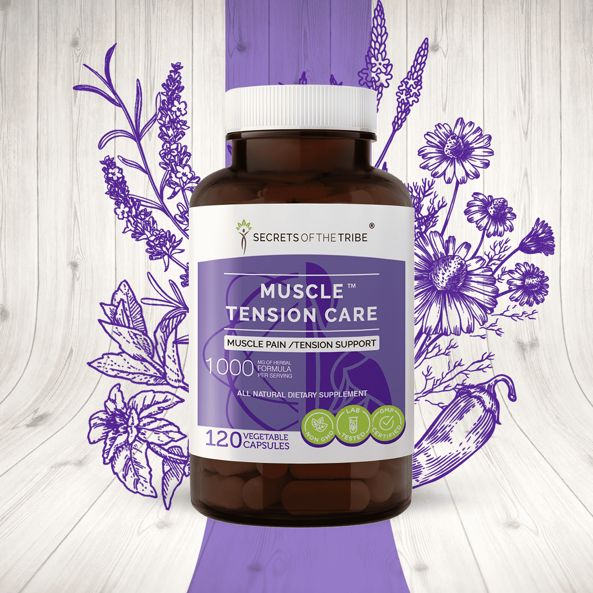 Muscle Tension Care 120 Capsules, 500 mg, Chamomile, Ancho Pepper ...