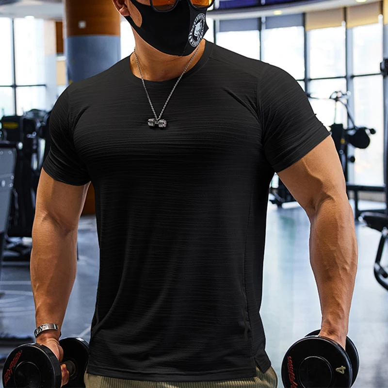 Muscle Training Compression T-shirt Man Running Dry Fit Tee Plain Color ...