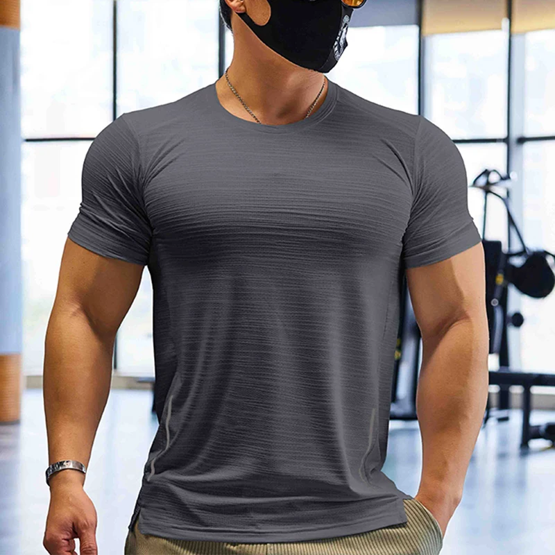 Muscle Training Compression T-shirt Man Running Dry Fit Tee Plain Color ...