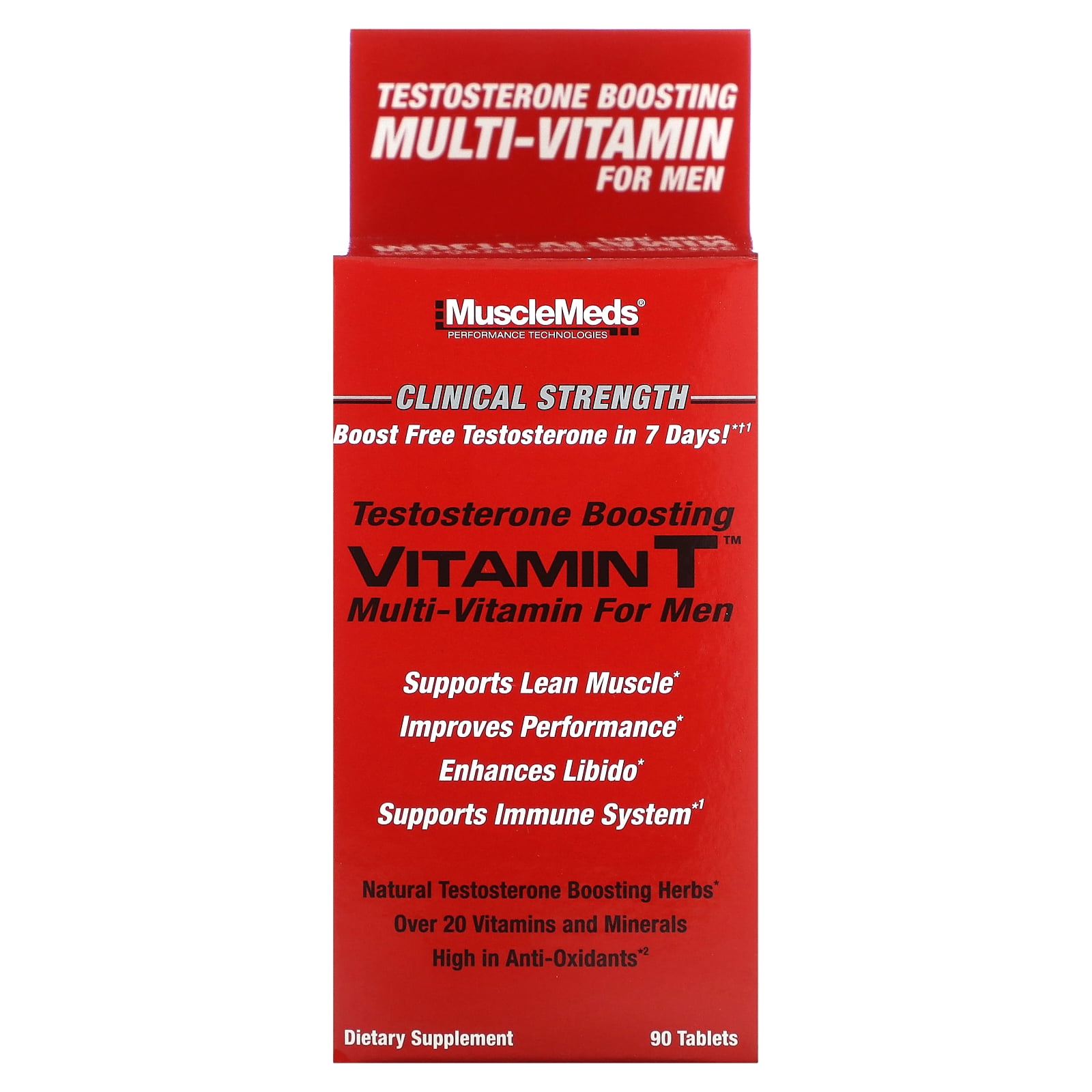 MuscleMeds Vitamin T, Testosterone Boosting Multi-Vitamin For Men, 90 ...