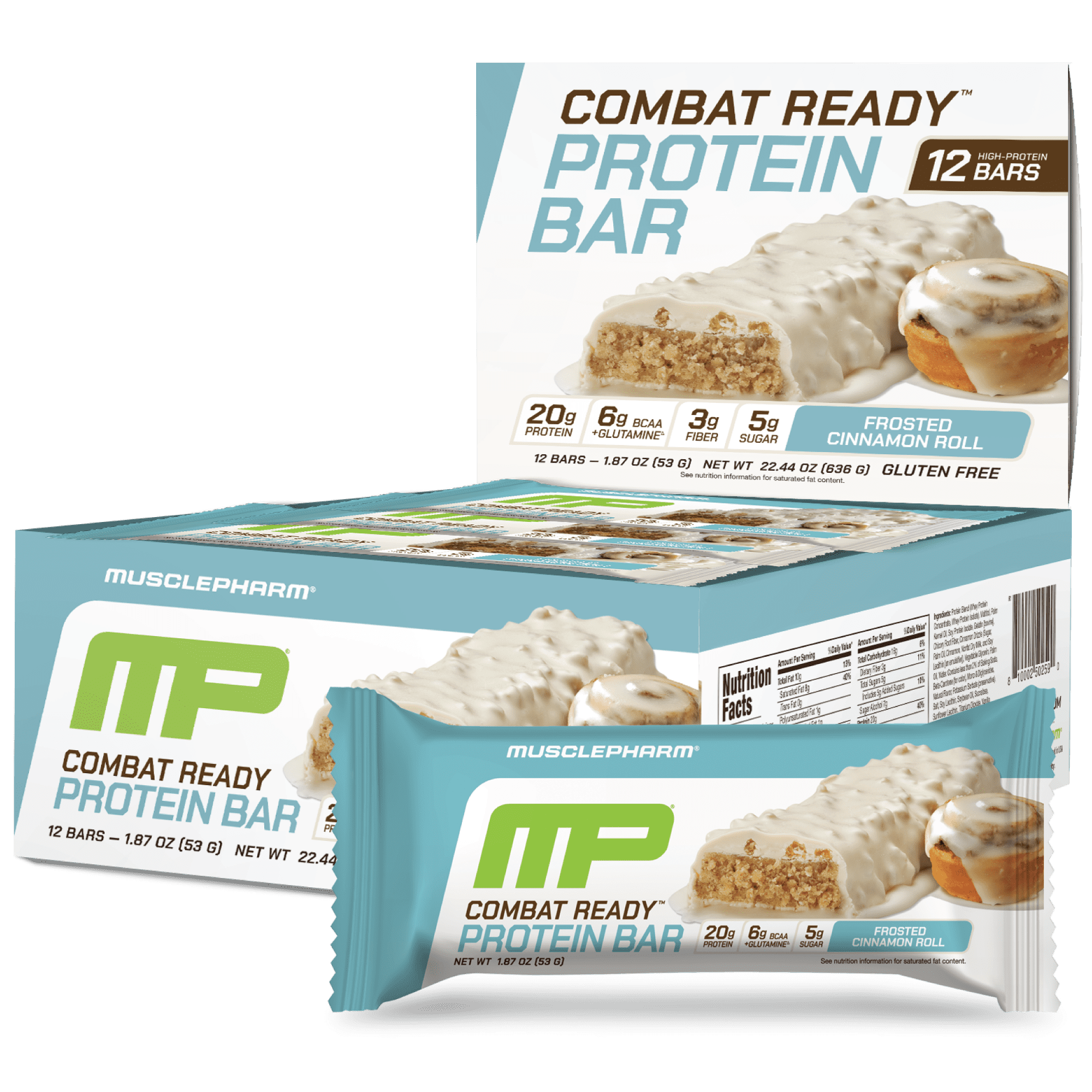 MusclePharm Combat Ready Protein Bars, Cinnamon Roll Flavor High ...