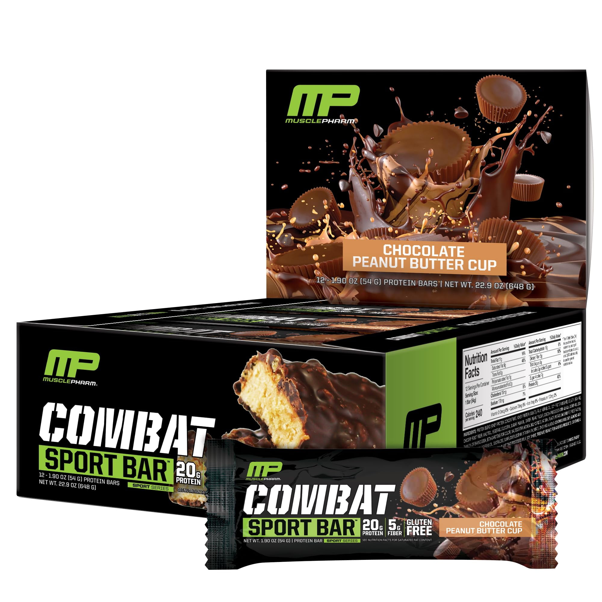 MusclePharm Combat Sport Bar, CCF19 Chocolate Peanut Butter Protein ...
