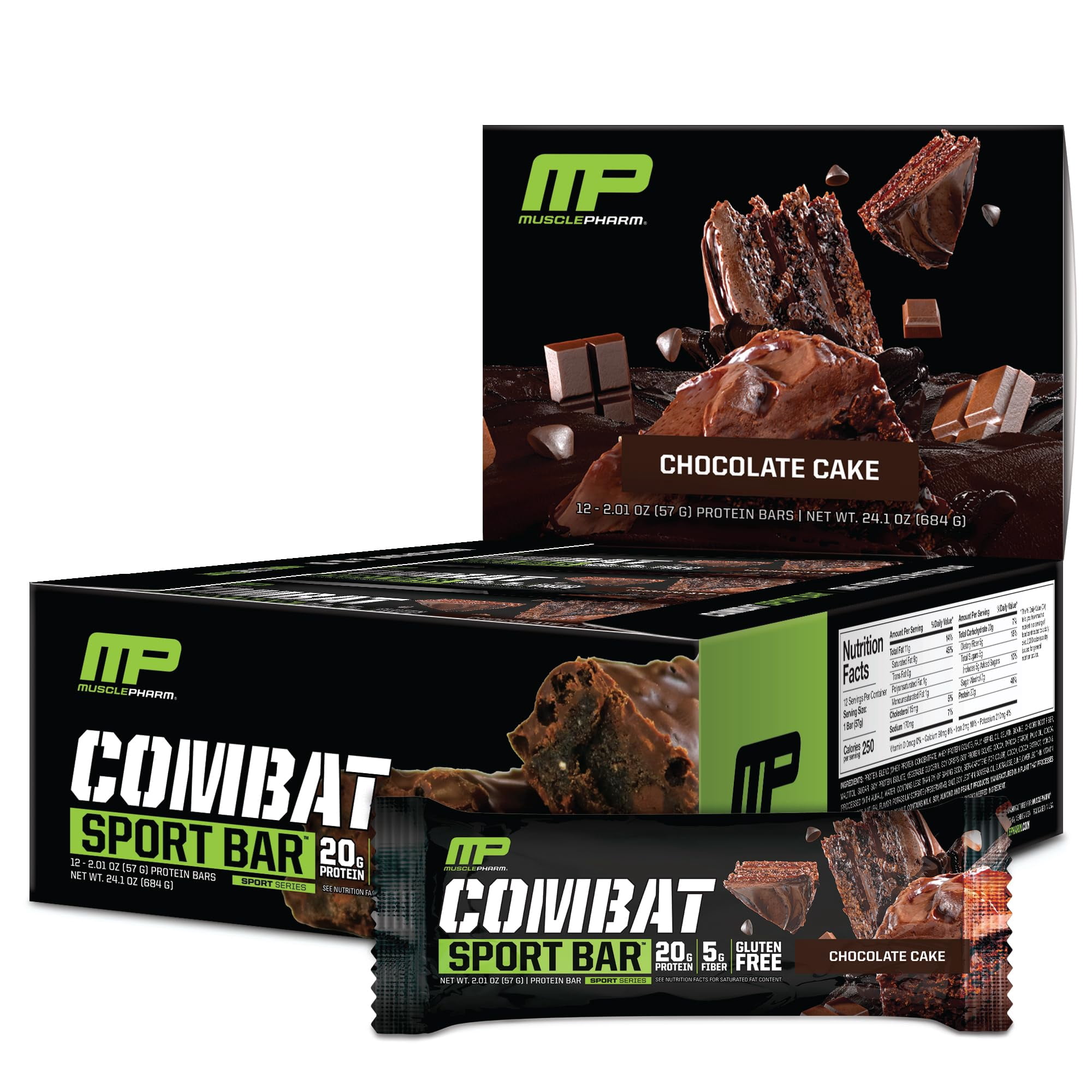 MusclePharm Combat Sport Bar, MMF7 Chocolate Cake Flavor High Protein ...