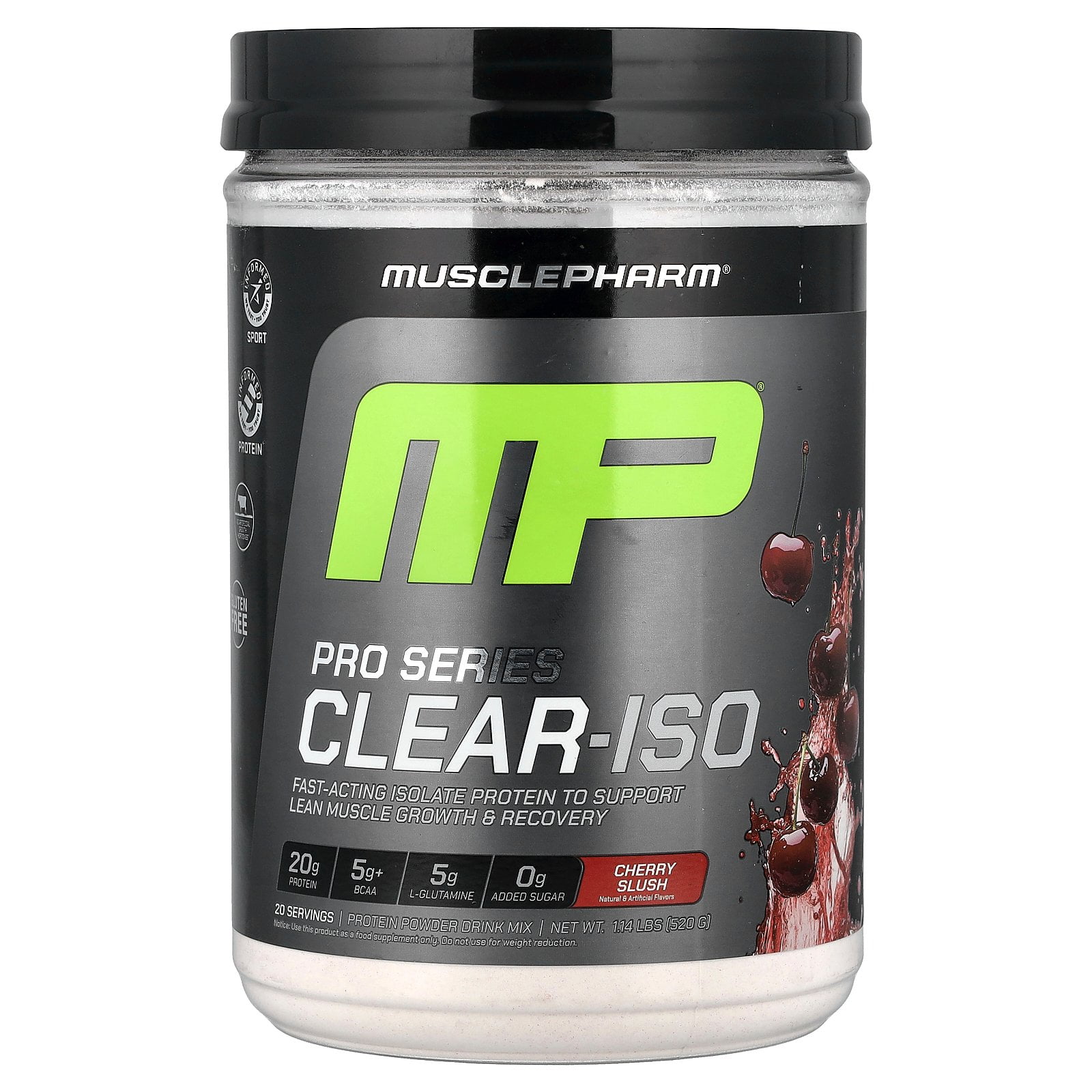 MusclePharm Pro Series Clear-ISO, Protein Powder Drink Mix, Cherry ...