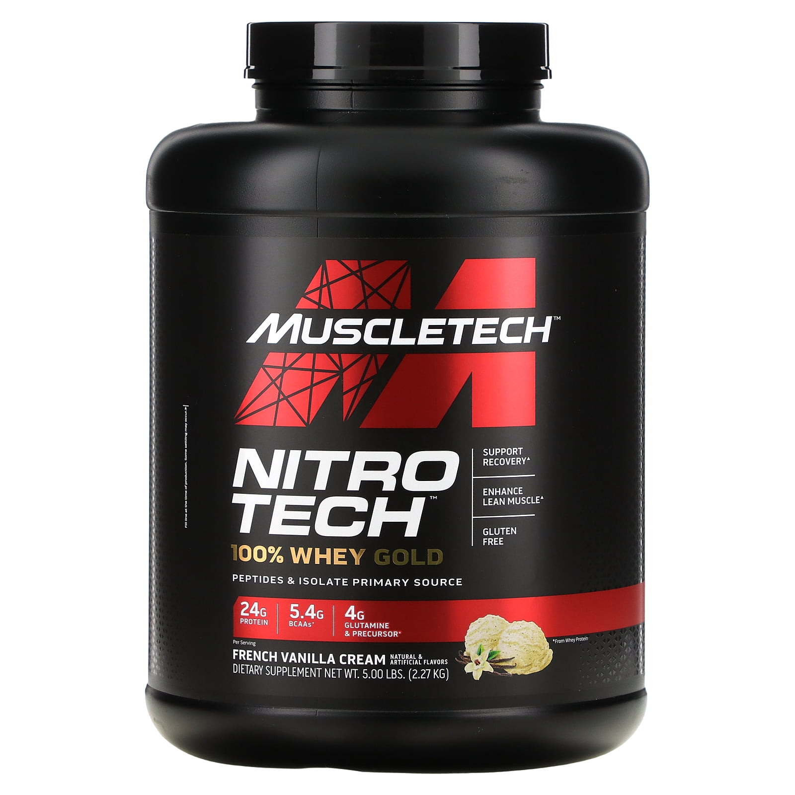 MuscleTech, Nitro Tech, 100% Whey Gold, French Vanilla Cream, 5 lbs (2. ...