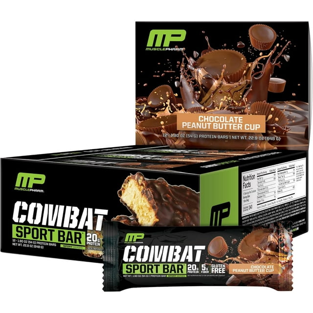 Musclepharm Combat Sport Bar, Chocolate Peanut Butter Cup, High Protein ...
