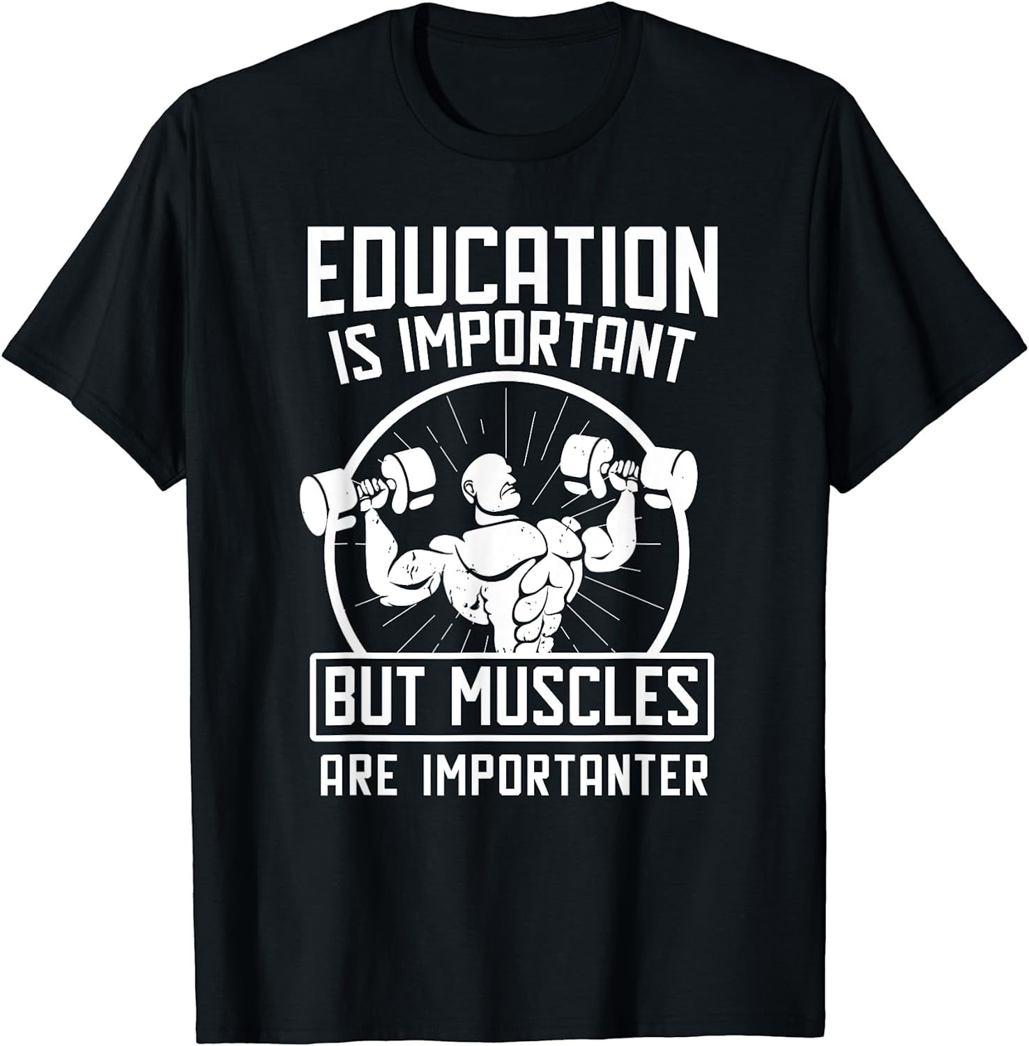 Muscles Is Importanter Funny Body Builder T-Shirt - Walmart.com