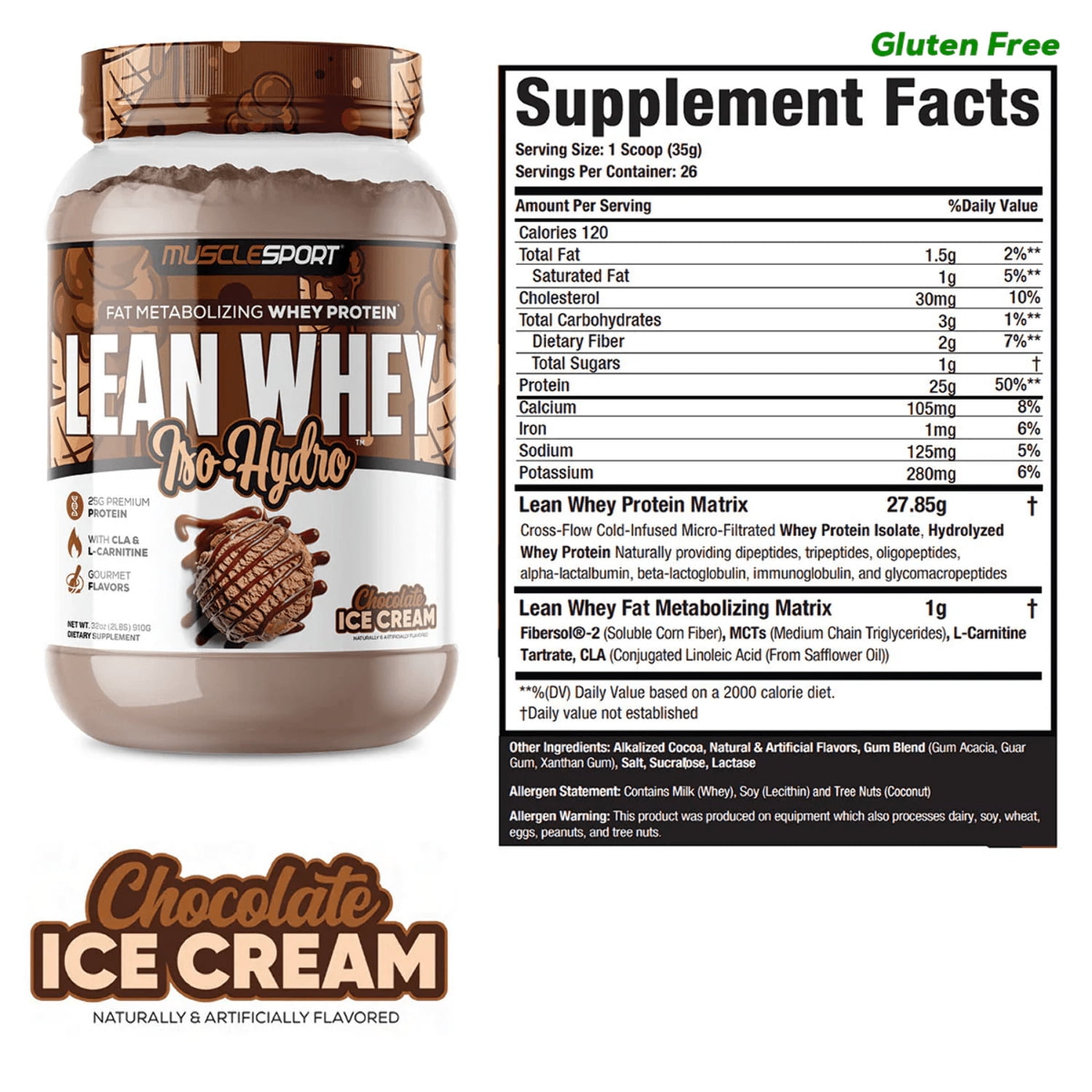 Musclesport Lean Whey™ Iso Hydro Protein Powder, Chocolate Ice Cream ...