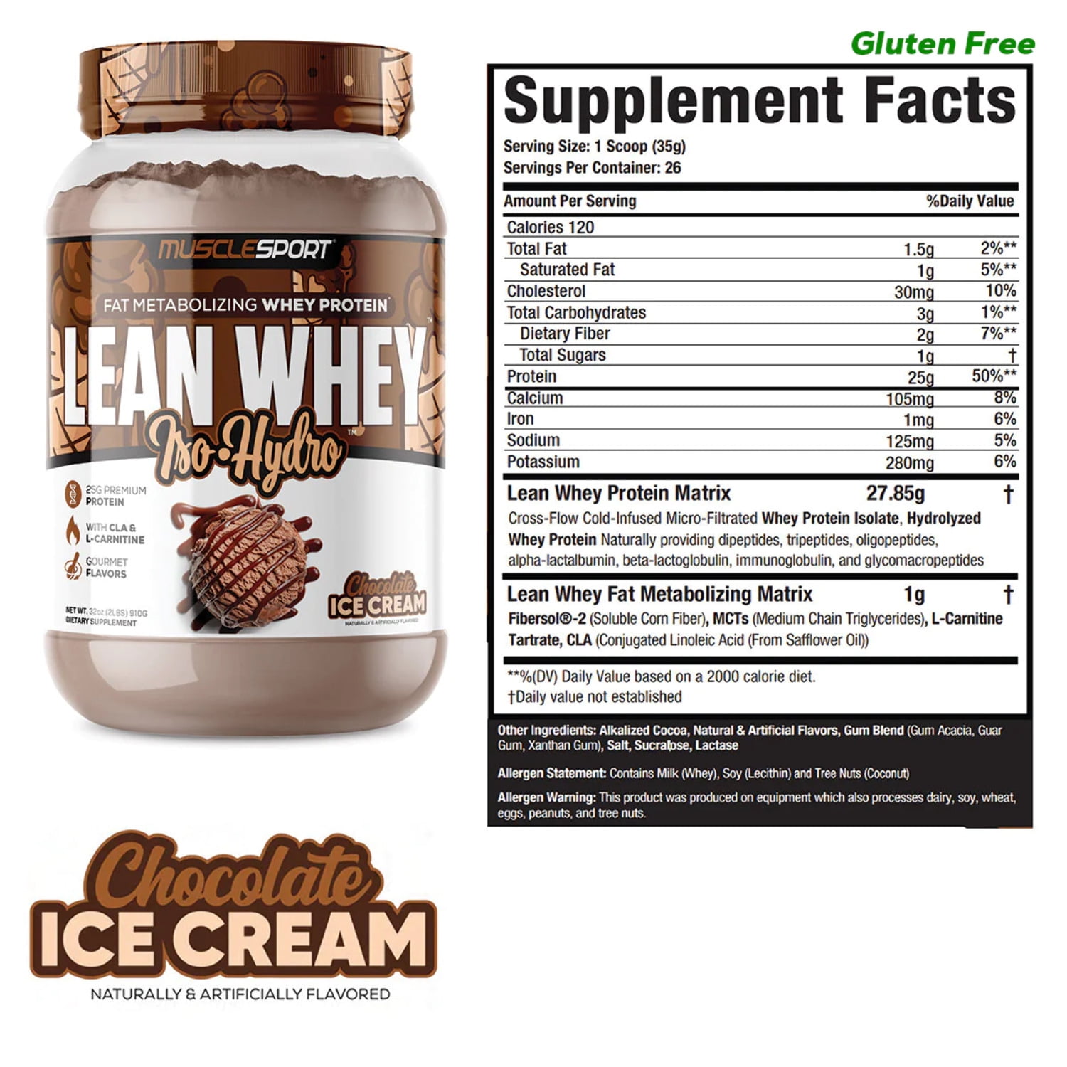 Musclesport Lean Whey™ Iso Hydro Protein Powder, Chocolate Ice Cream ...