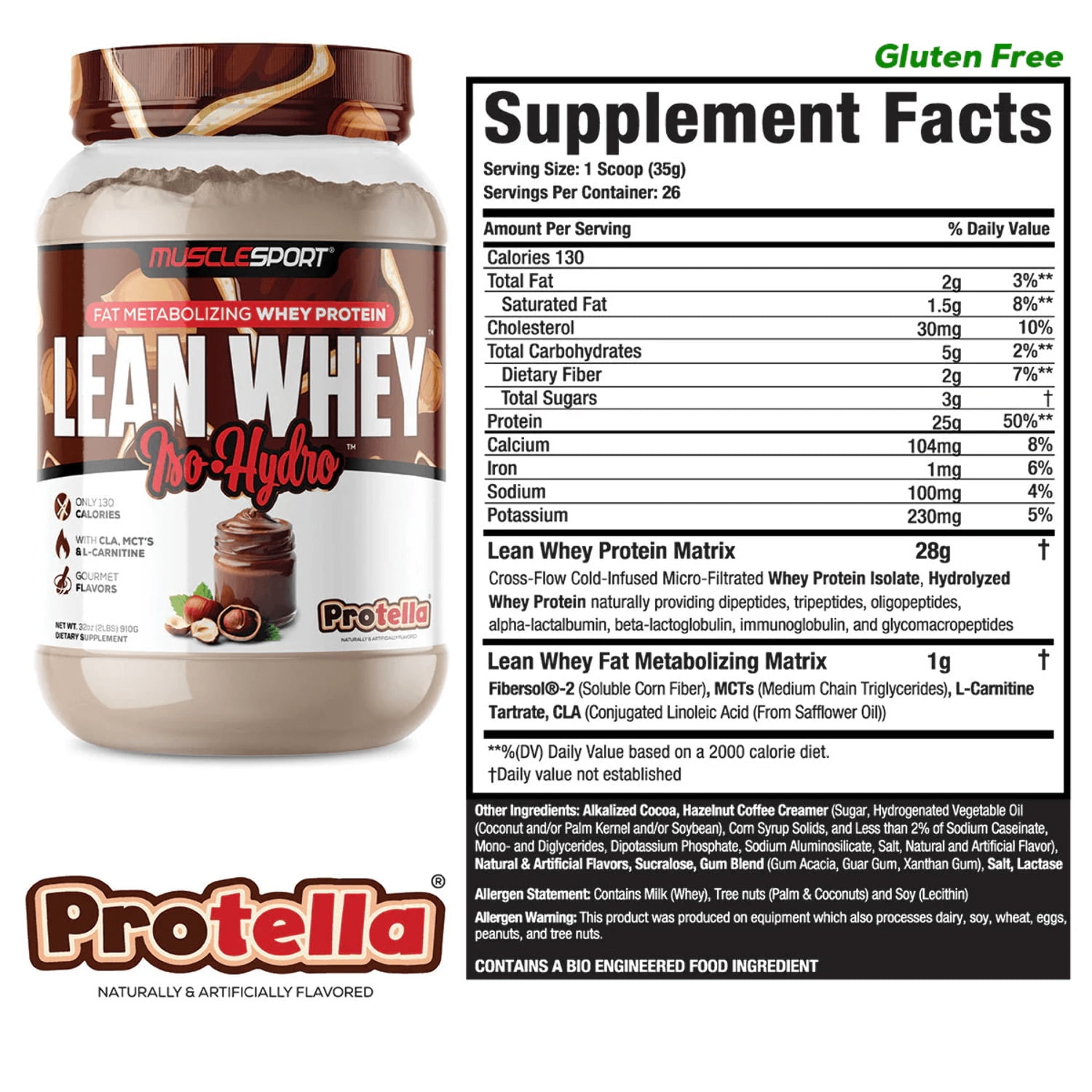 Musclesport Lean Whey™ Iso Hydro Protein Powder, Protella - Gluten Free ...