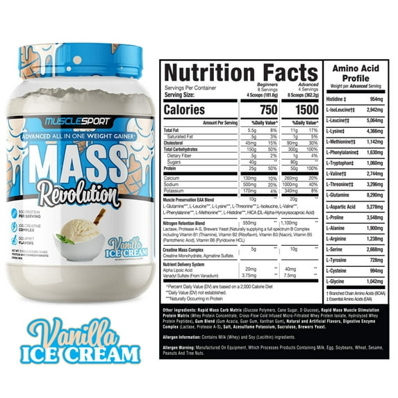 Musclesport Mass Revolution™ Weight Gainer Protein Powder, Vanilla Ice ...
