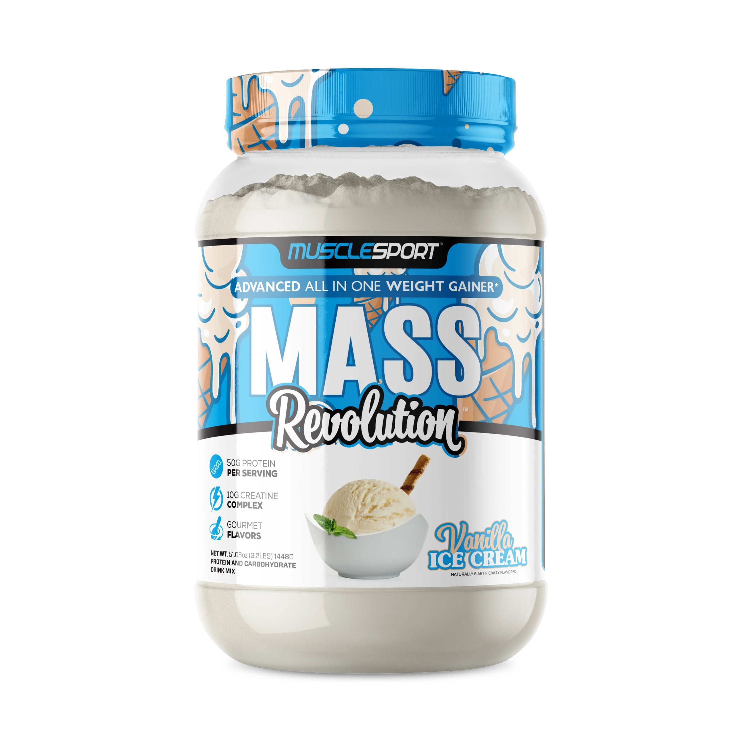 Musclesport Mass Revolution™ Weight Gainer Protein Powder, Vanilla Ice Cream, 3.2lb - Walmart.com