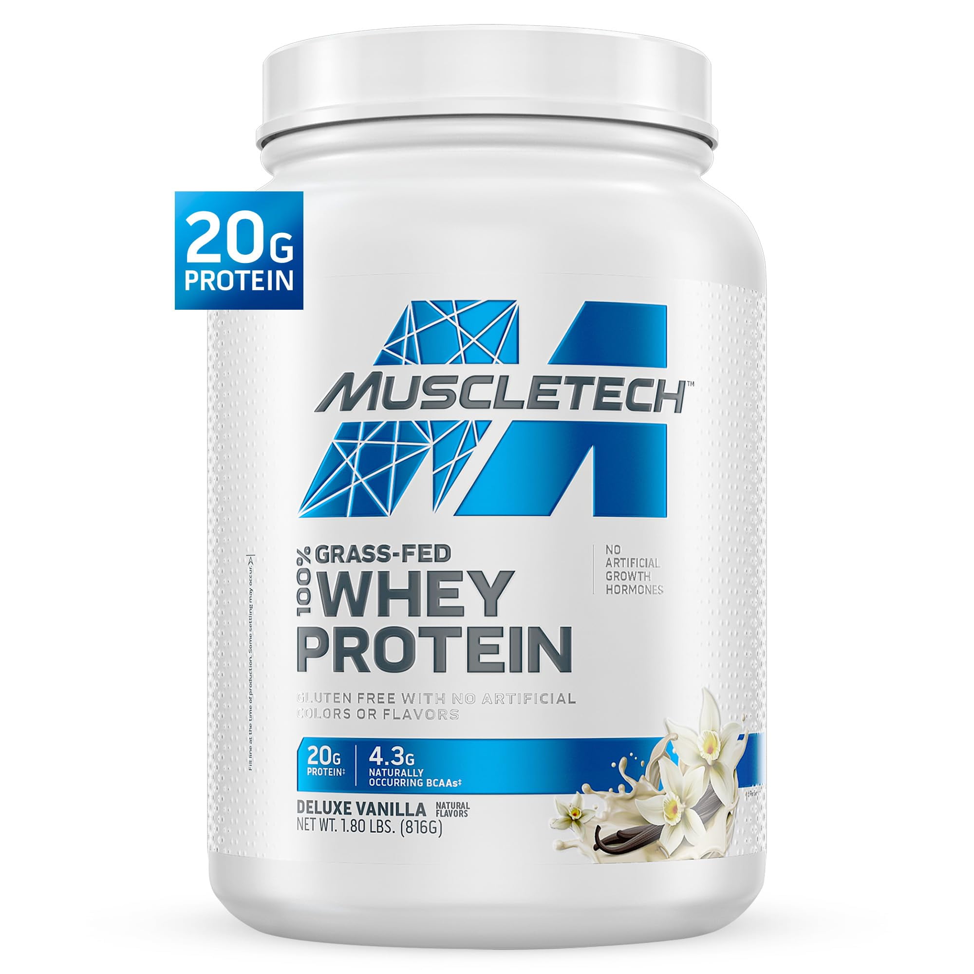 Muscletech Grass-Fed Whey Protein Powder (Deluxe Vanilla, 1.8LB) - Whey Protein Smoothie & Milk ...