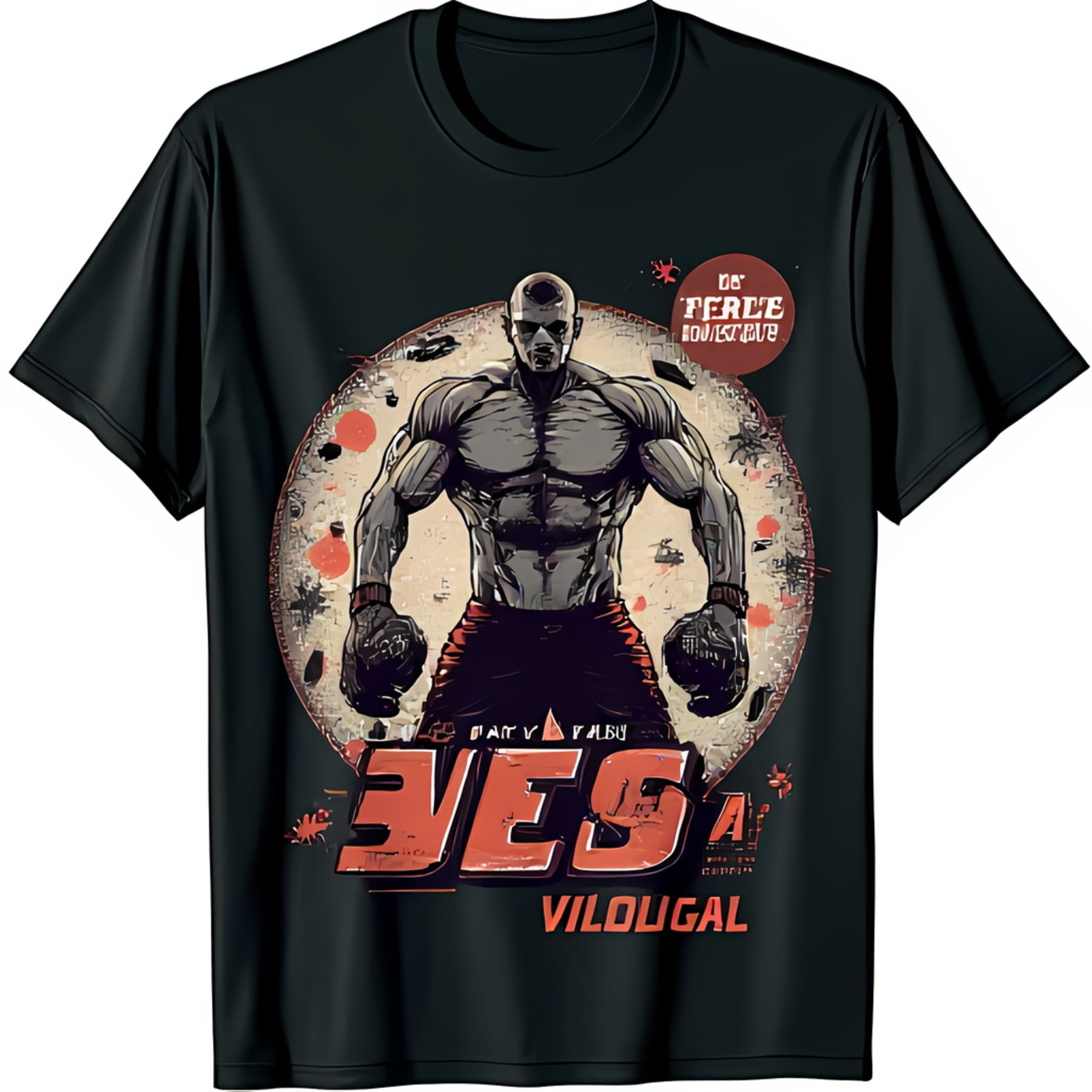 Muscular Boxer Graphic Black T-Shirt with YES and De FERCE ADVERSAIRE ...