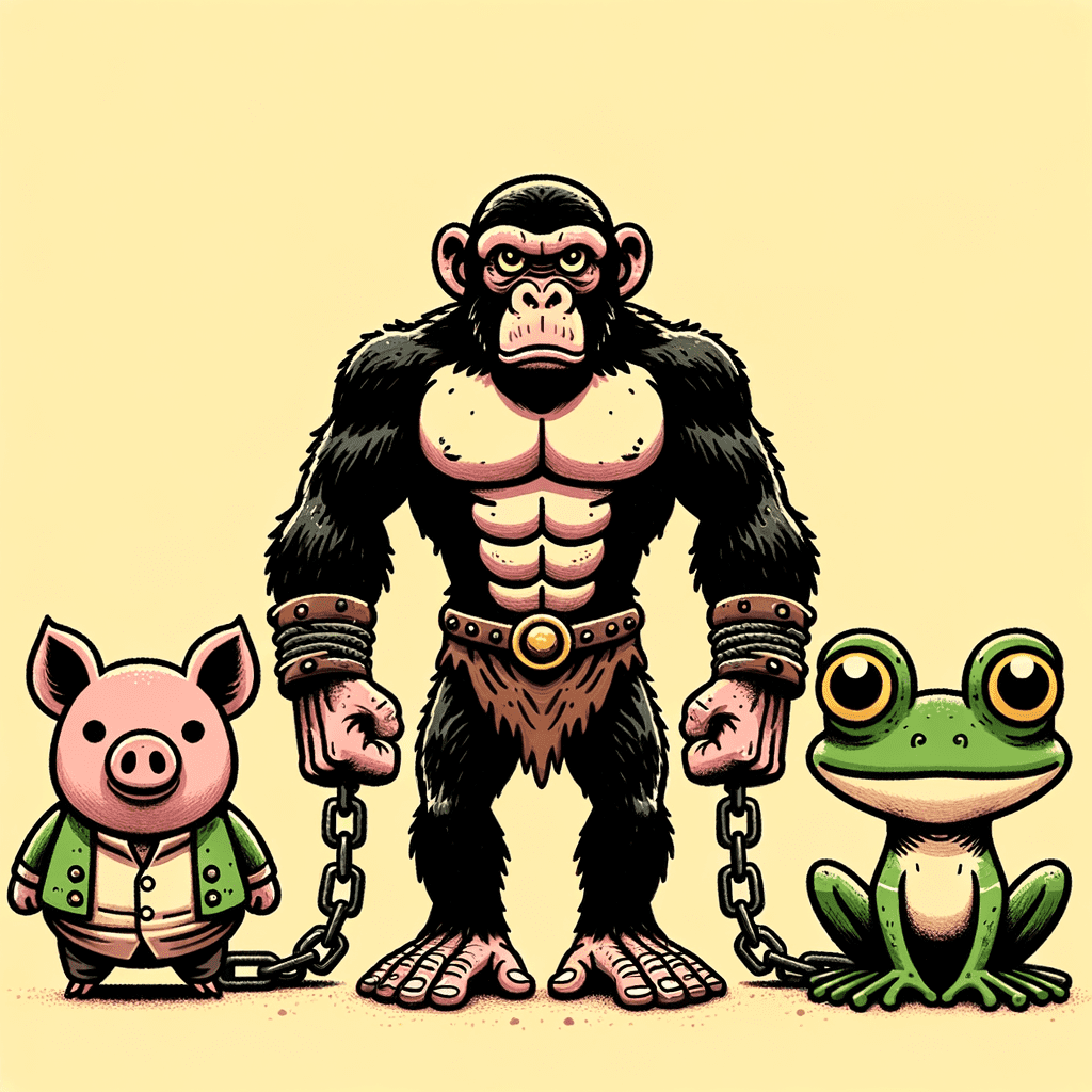 Muscular Chimp Dominating Pig and Frog Cartoon Toy Educational Game ...