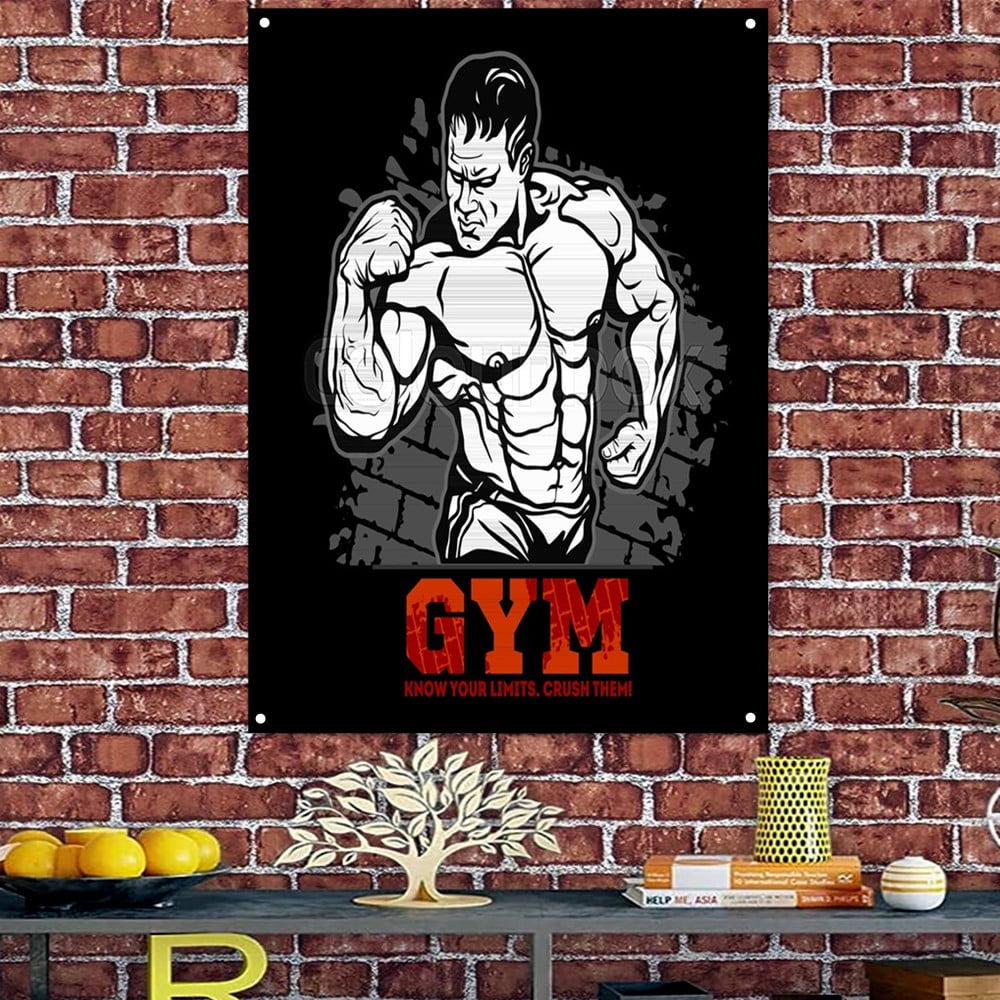 Muscular Macho Holding Dumbbells Wallpaper Wall Background Painting ...