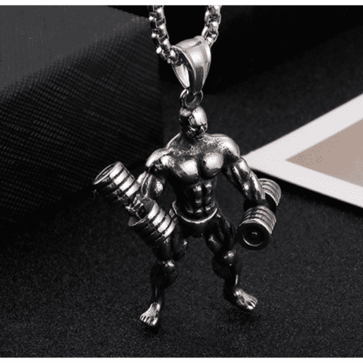 Muscular Man Lifting Dumbbell Shaped 14K Yellow Gold Pendant Necklace ...