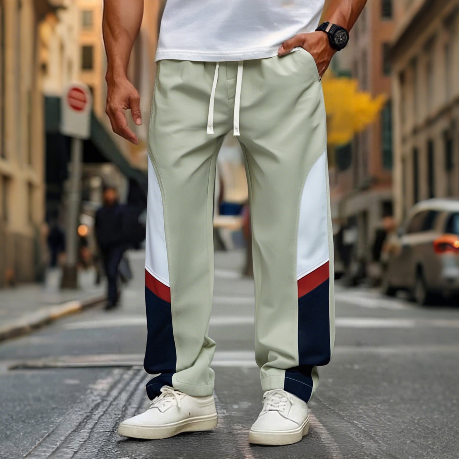 Muscularfit Beige Hiking Pants Parachute Men Color Block Slacks Wide ...