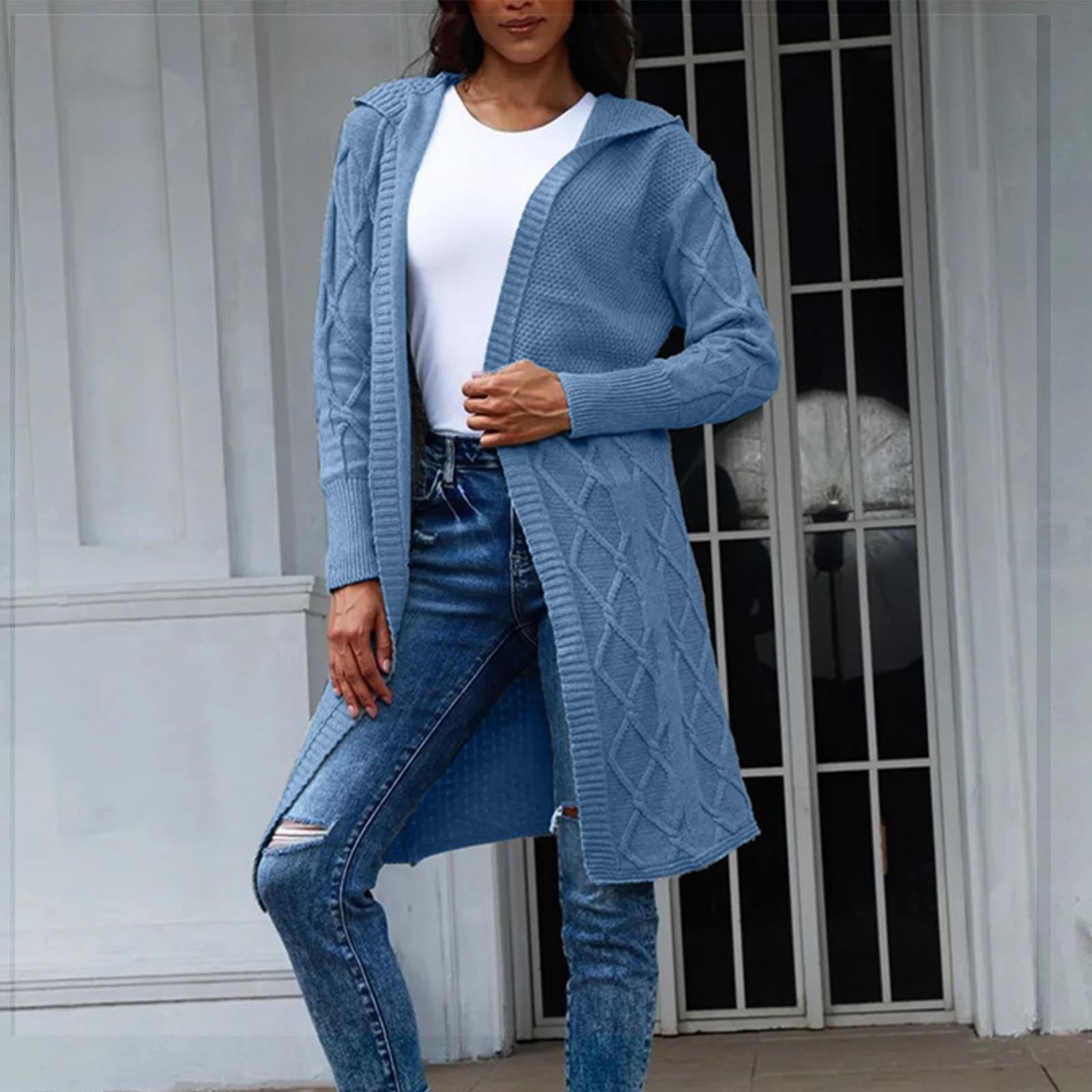 Muscularfit Blue Cute Cardigans for Women Open Front Long Plain Acrylic ...