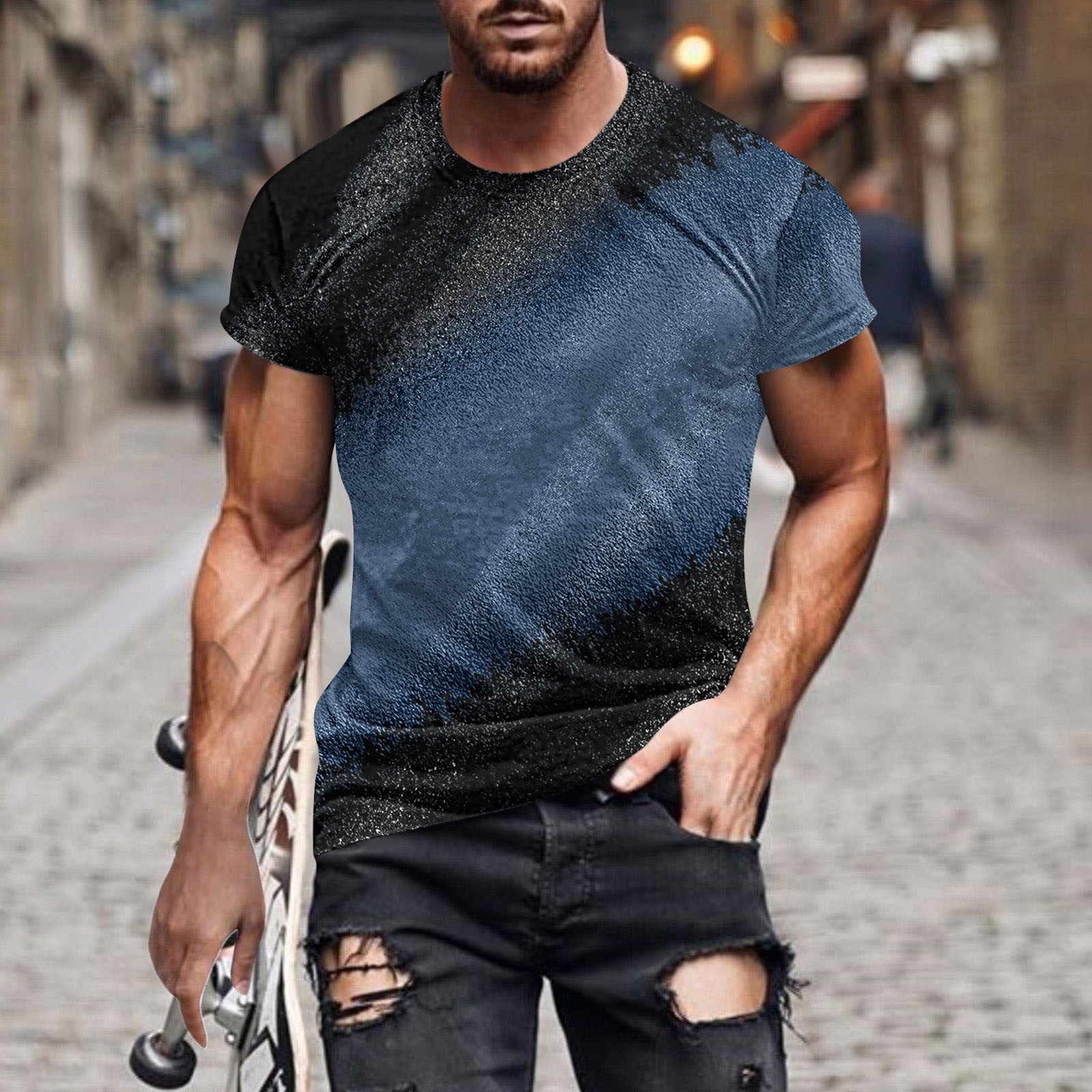 Muscularfit Boys Shirts Short Sleeve Blue Crew Neck Gradient T Shirt ...