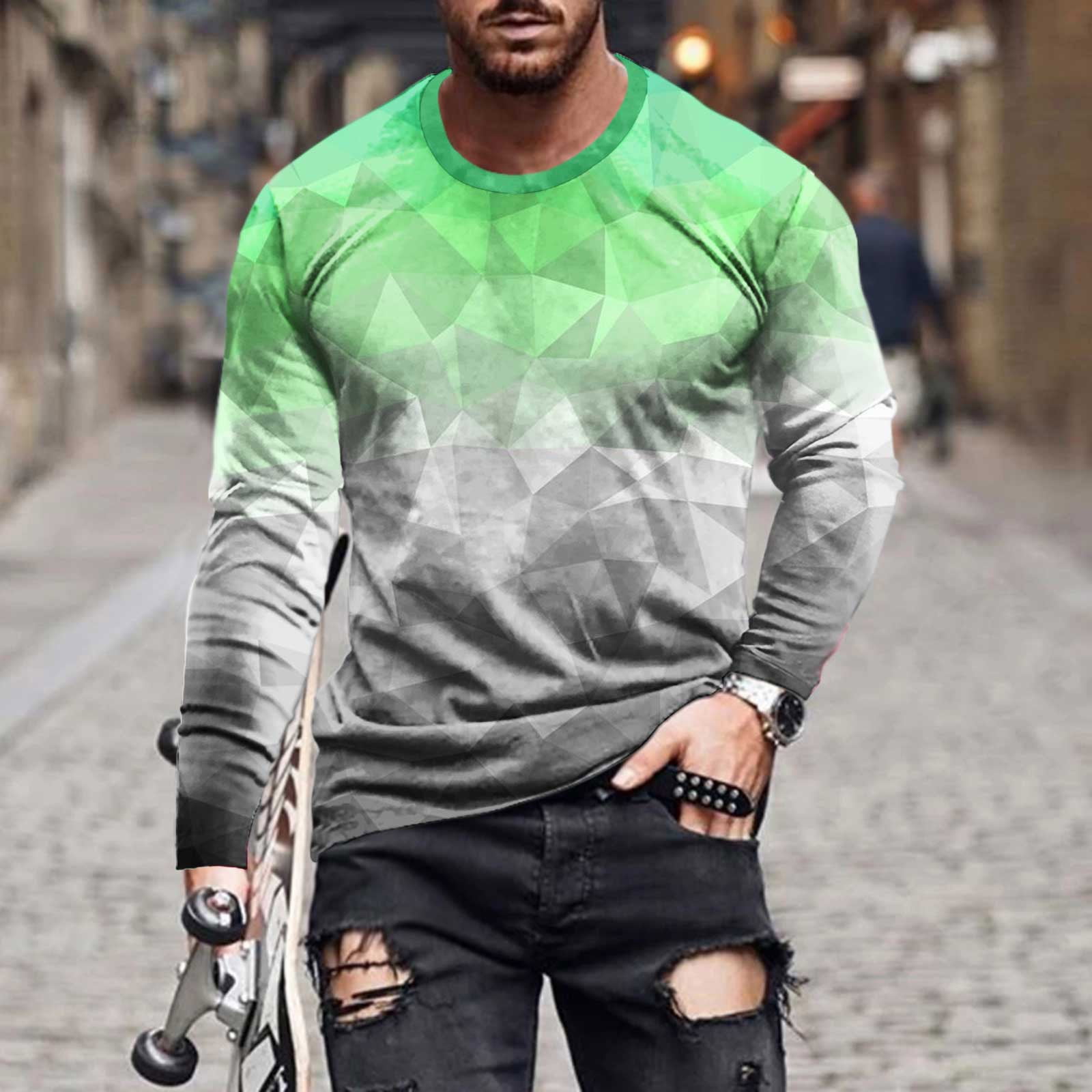 Muscularfit Compression Shirts for Men Green Long Sleeve Graphic Crew ...