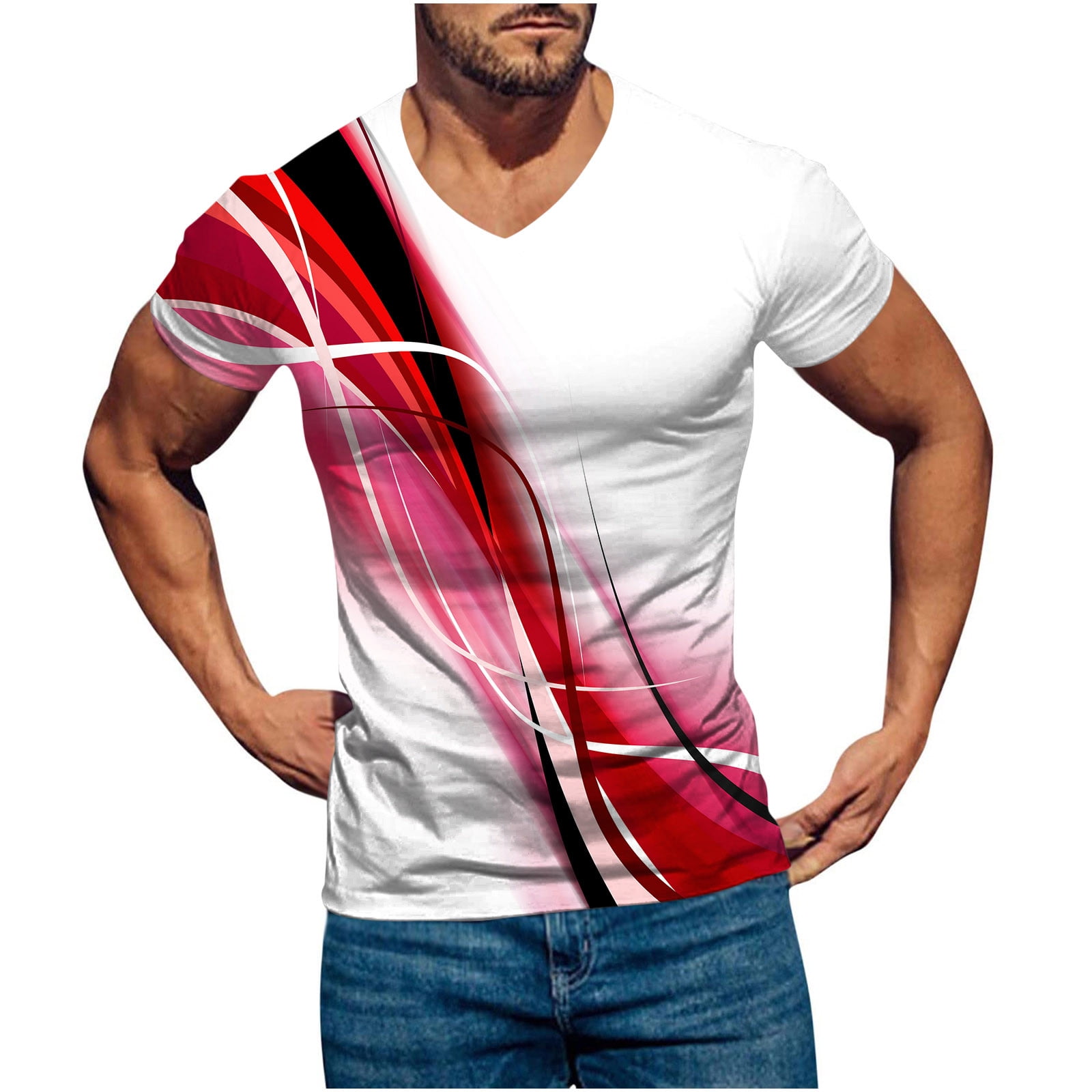 Muscularfit Compression Shirts for Men Red Short Sleeve Fitness V-Neck ...