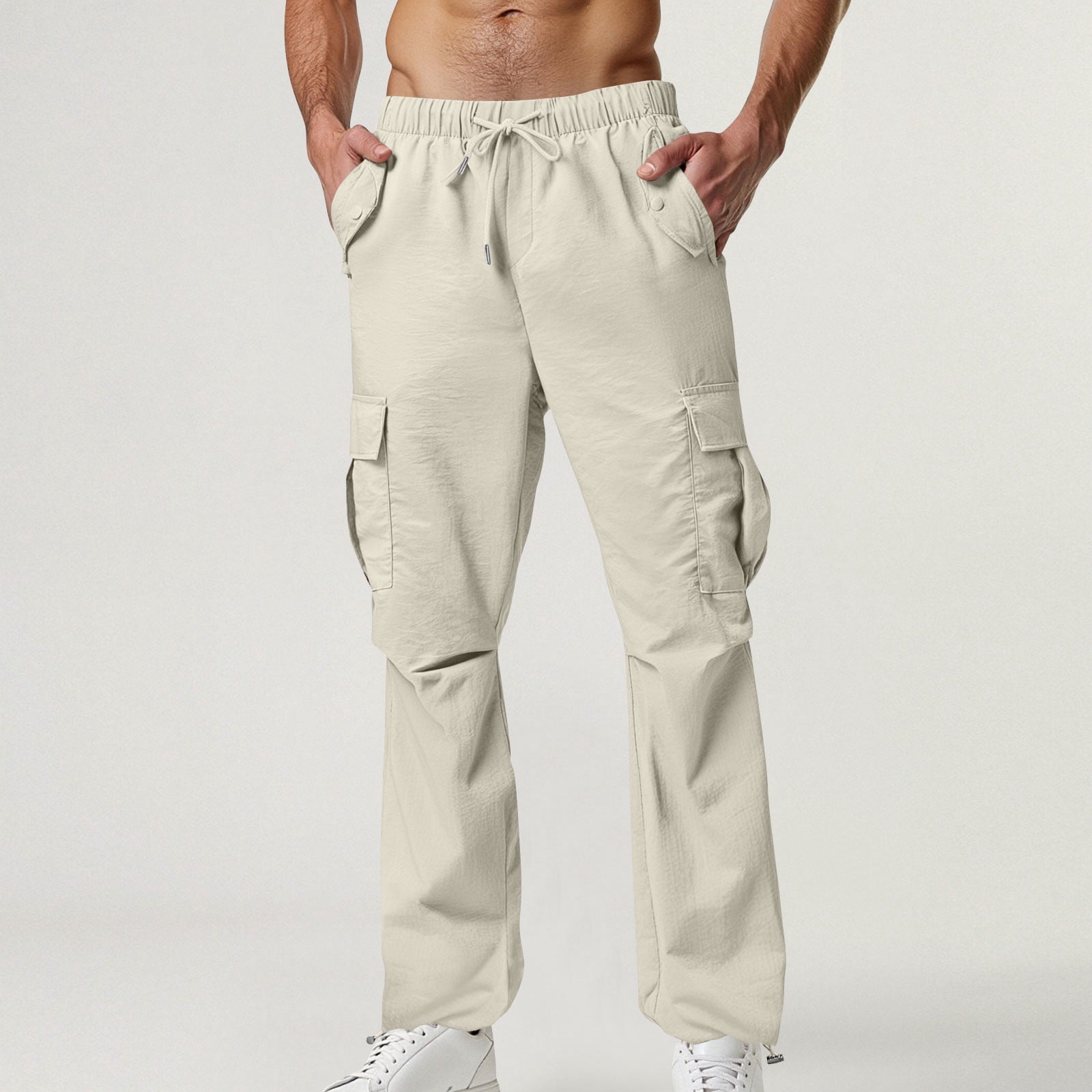 Muscularfit Drawstring Trousers Carpenter Men Beige Streetwear Baggy ...