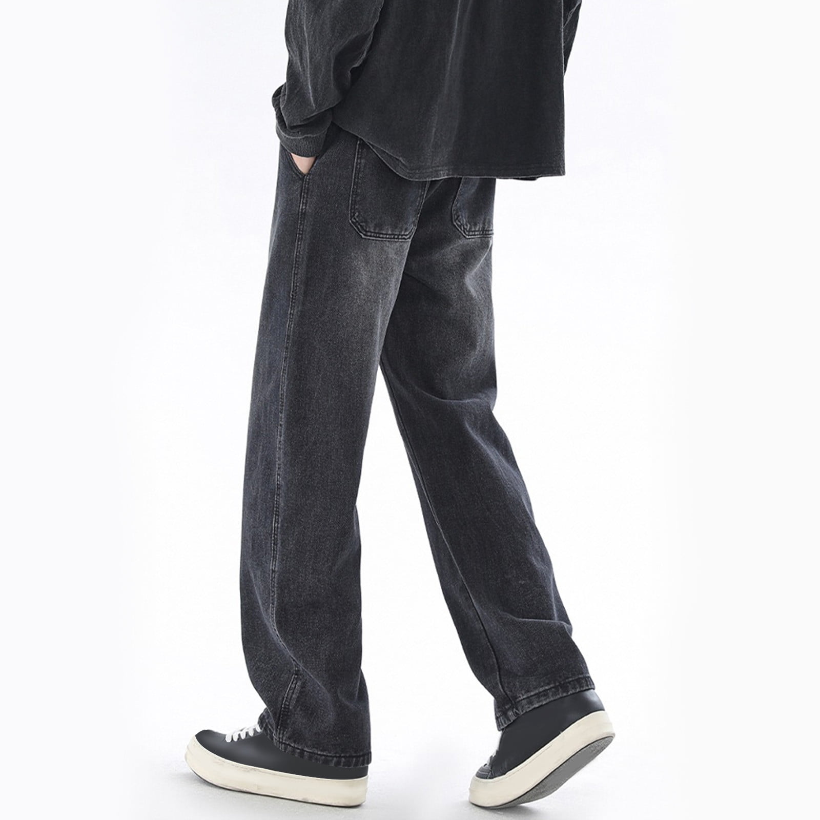 Muscularfit Men Stretch Jeans Denim Black Flowy Pants High Waisted ...