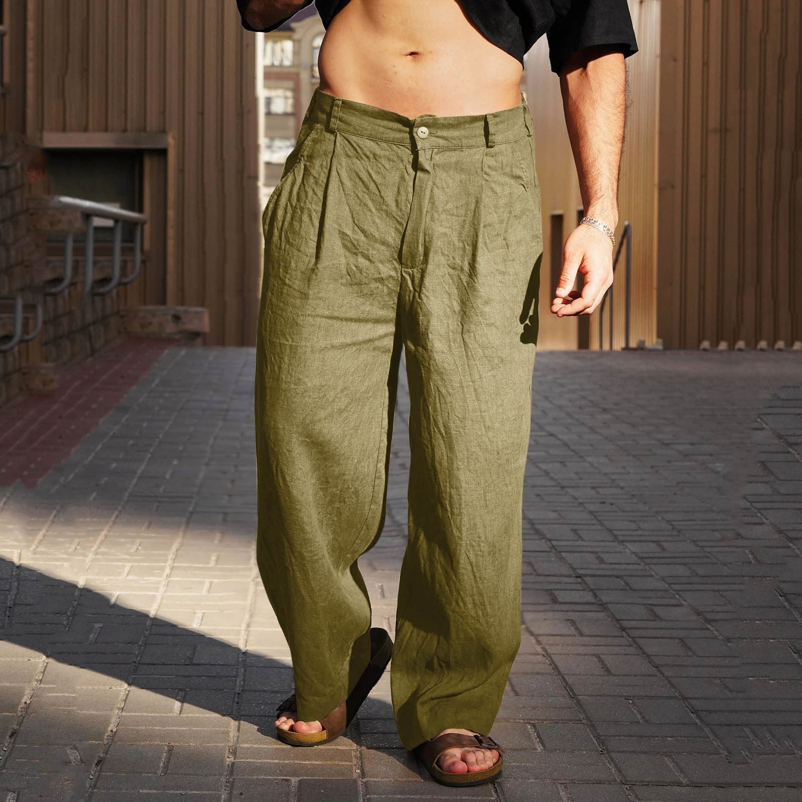 Muscularfit Mens Dress Pants Flowy Loose Green Streetwear Full Baggy ...