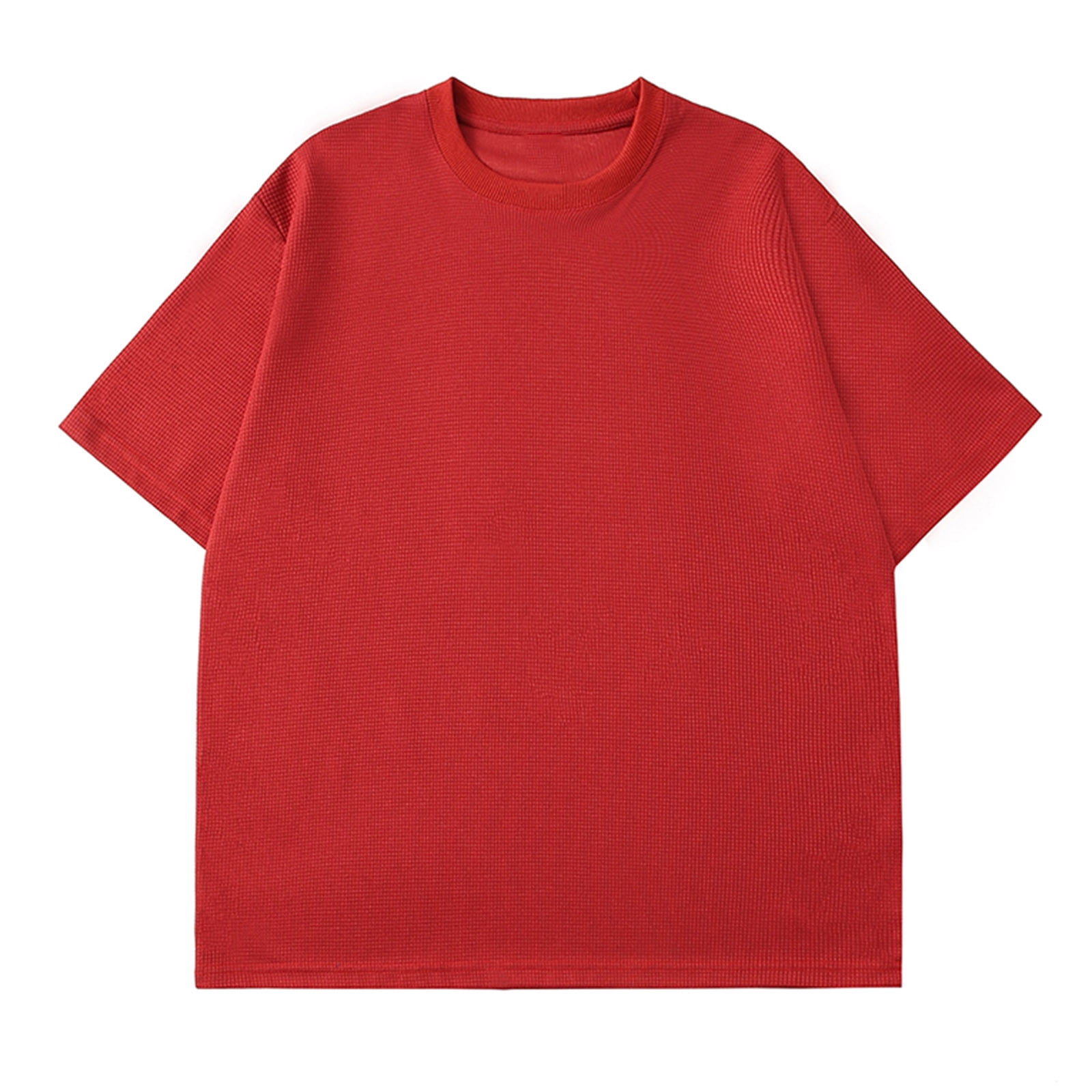 Muscularfit Mens Summer Shirts Short Sleeve Red Loose Solid Crew Neck T ...