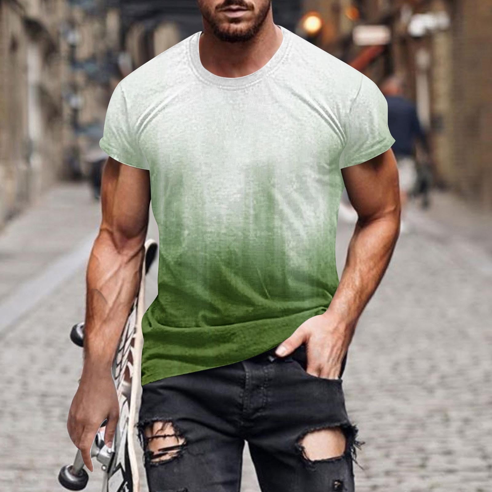 Muscularfit Mens Tops Casual Stylish Green Short Sleeve Crew Neck ...