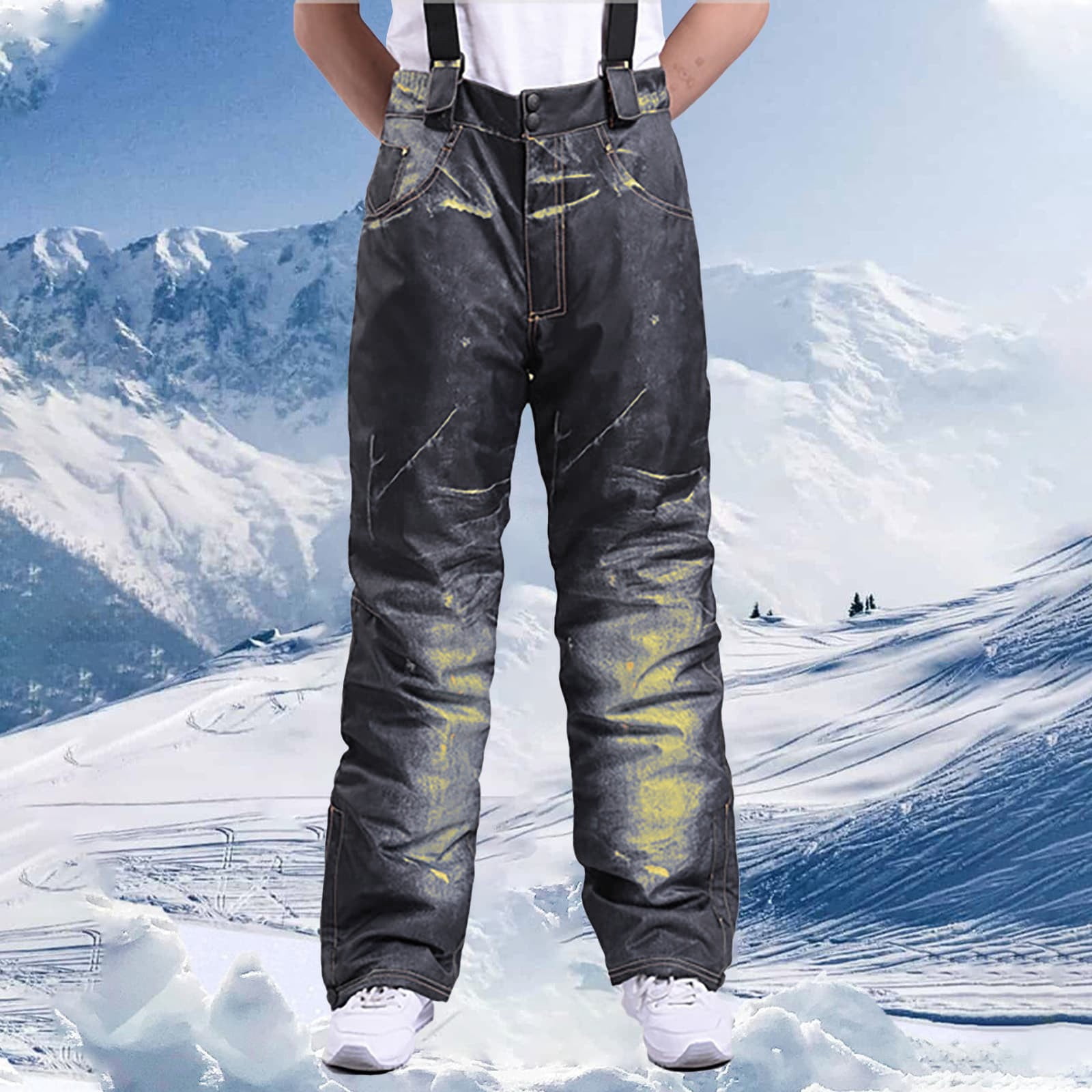 Muscularfit Mens Work Jeans with Suspenders Snow Pants Blue Jeans Wide ...