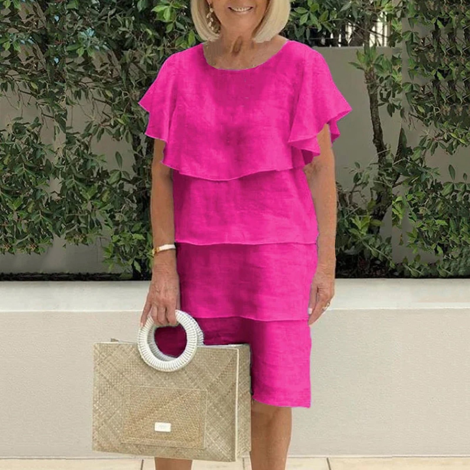 Muscularfit Midi Dresses for Women 2025 Elegant Short Sleeve Pink Solid ...