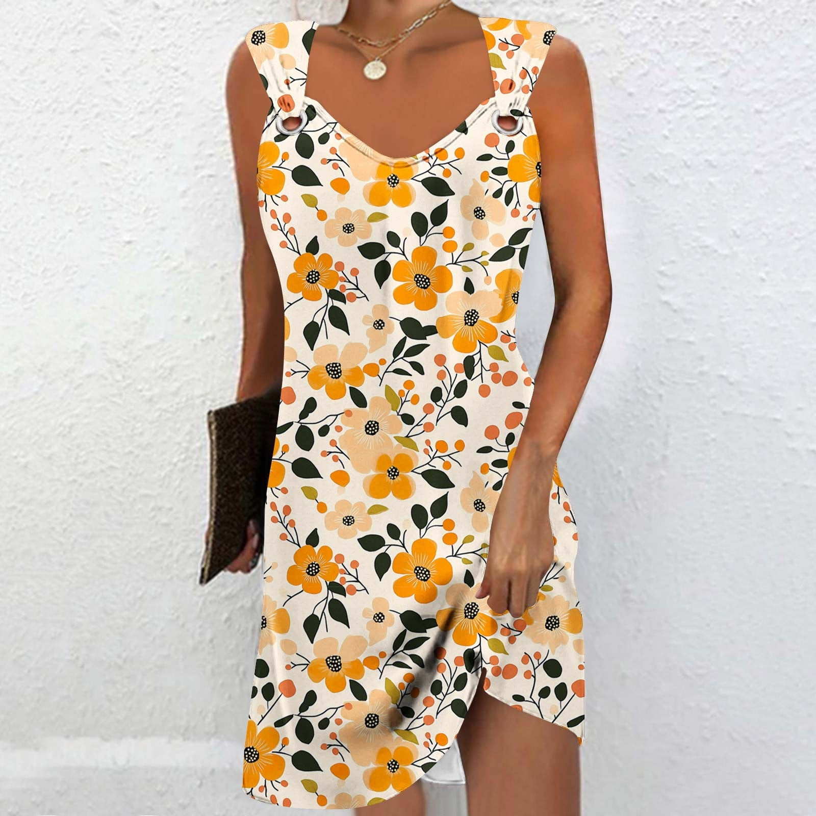 Muscularfit Mini Sun Dresses for Women 2025 Vacation Orange Sleeveless ...