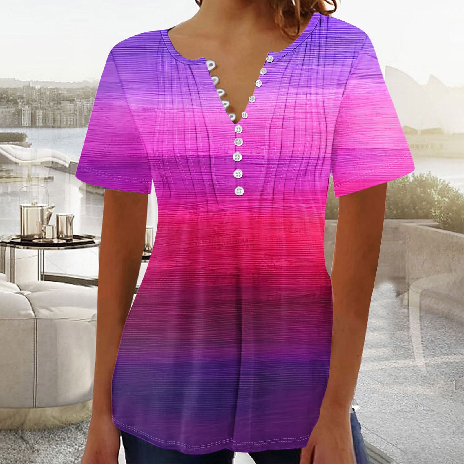 Muscularfit Pink Womens Summer Tops Pleated Short Sleeve V-Neck ...